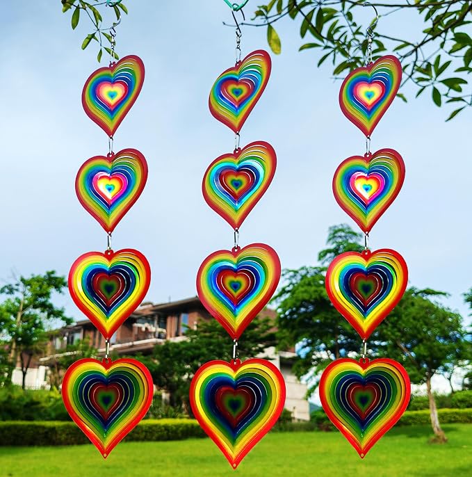 Amazon.com: DJUAN Wind Spinners Outdoor Garden Decor,Colorful Heart ...