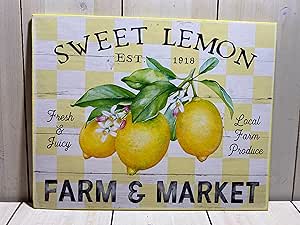 Amazon.com: Sweet Lemon Farm Sign, Lemon Kitchen Wall Art, Lemon Wreath ...