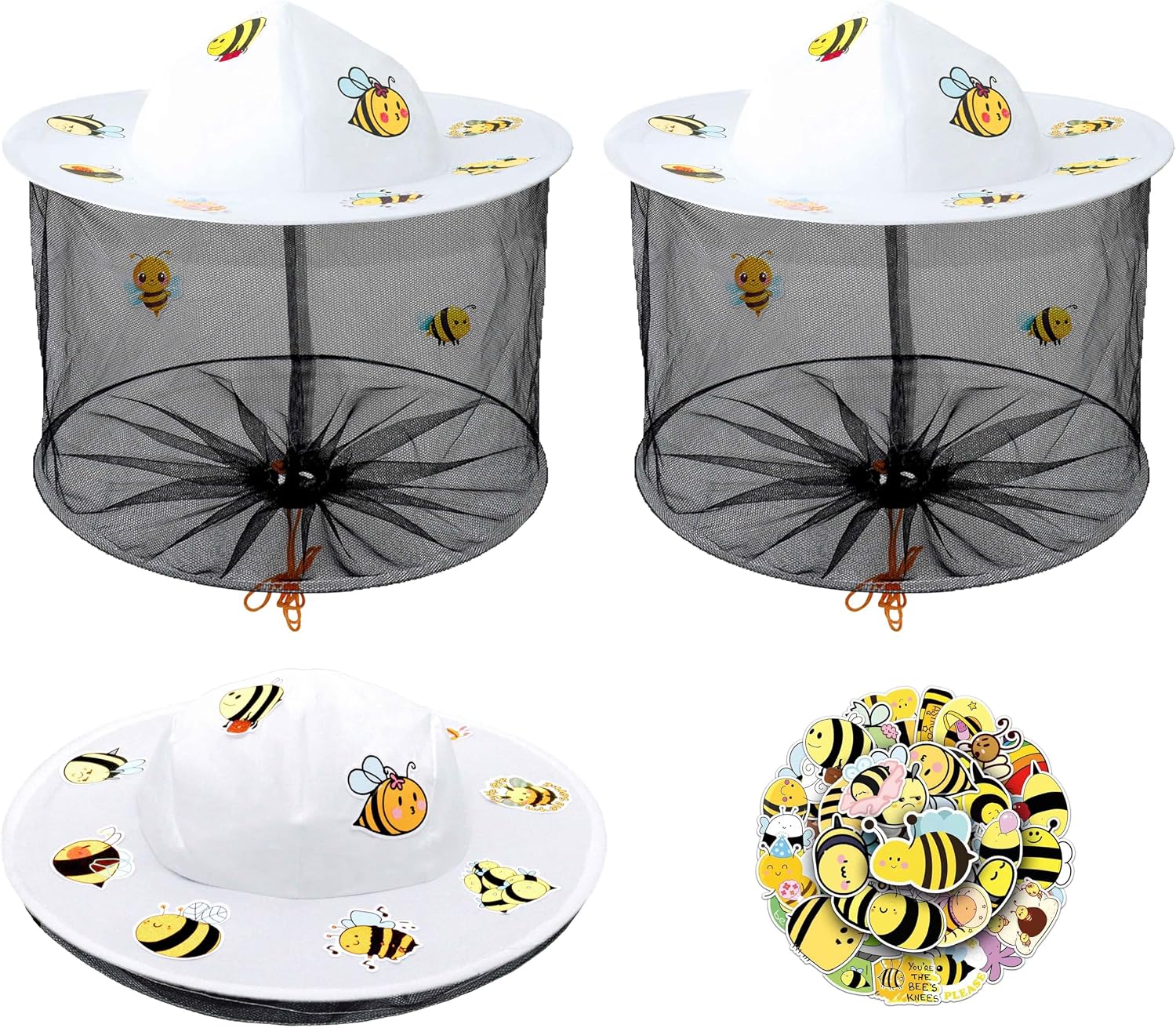 Amazon.com : 2 Pcs Beekeeping Hat with Veil, 51 Pcs Cute Bee Stickers ...