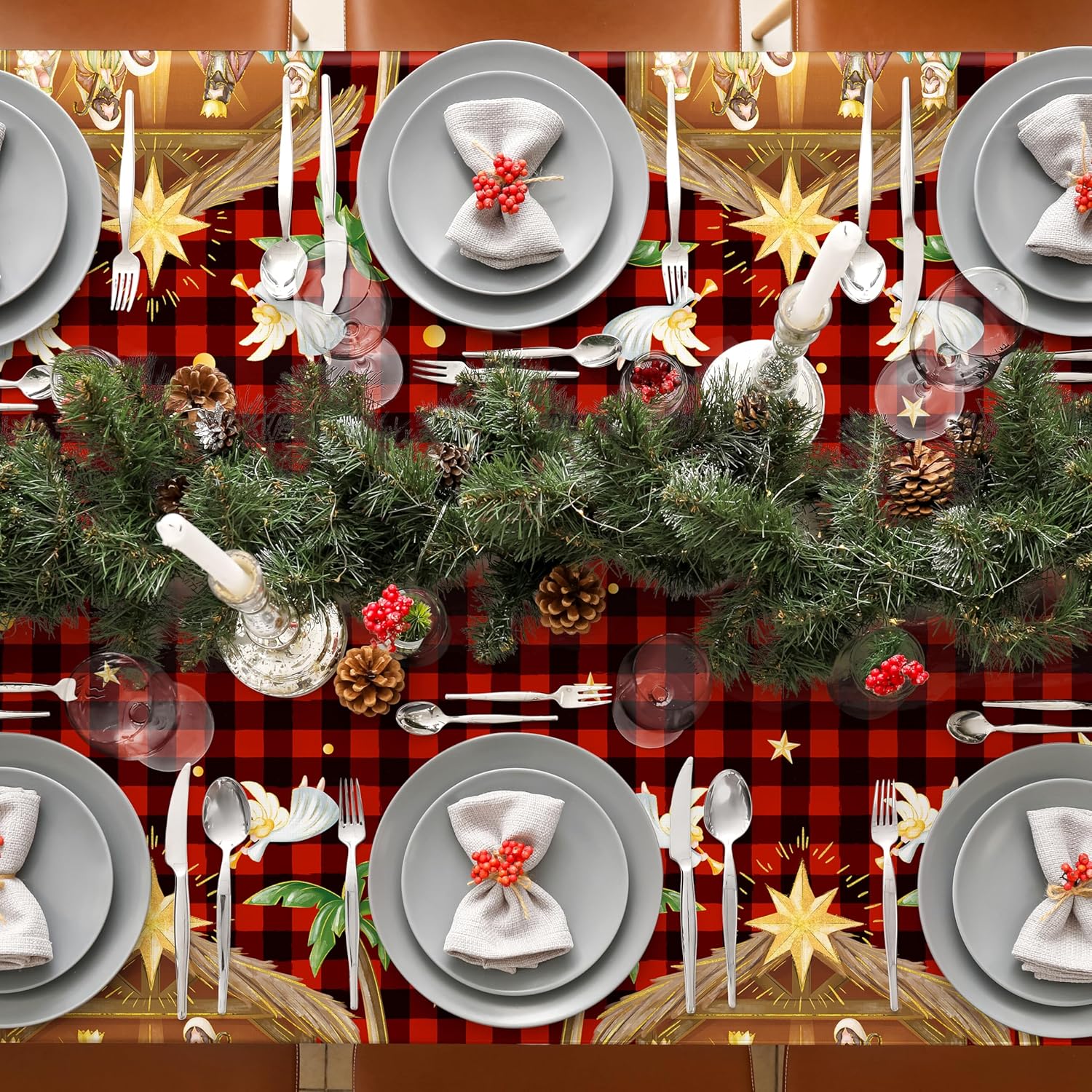 THAWAY Christmas Tablecloth 60×84 Inch Rectangular Nativity Scene Red ...