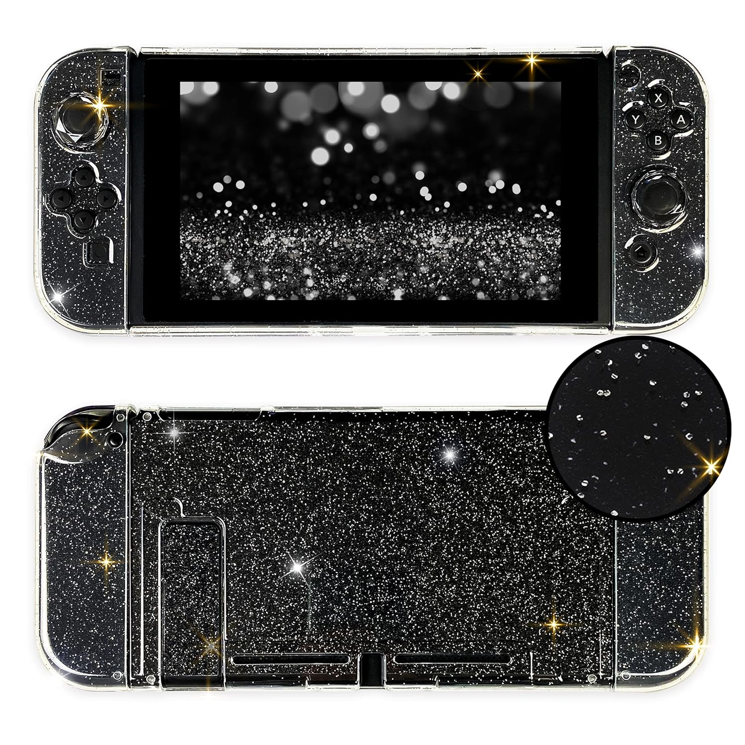 Amazon.com: Glitter Switch Bundle | Shiny Clear Case with Cute Pastel ...