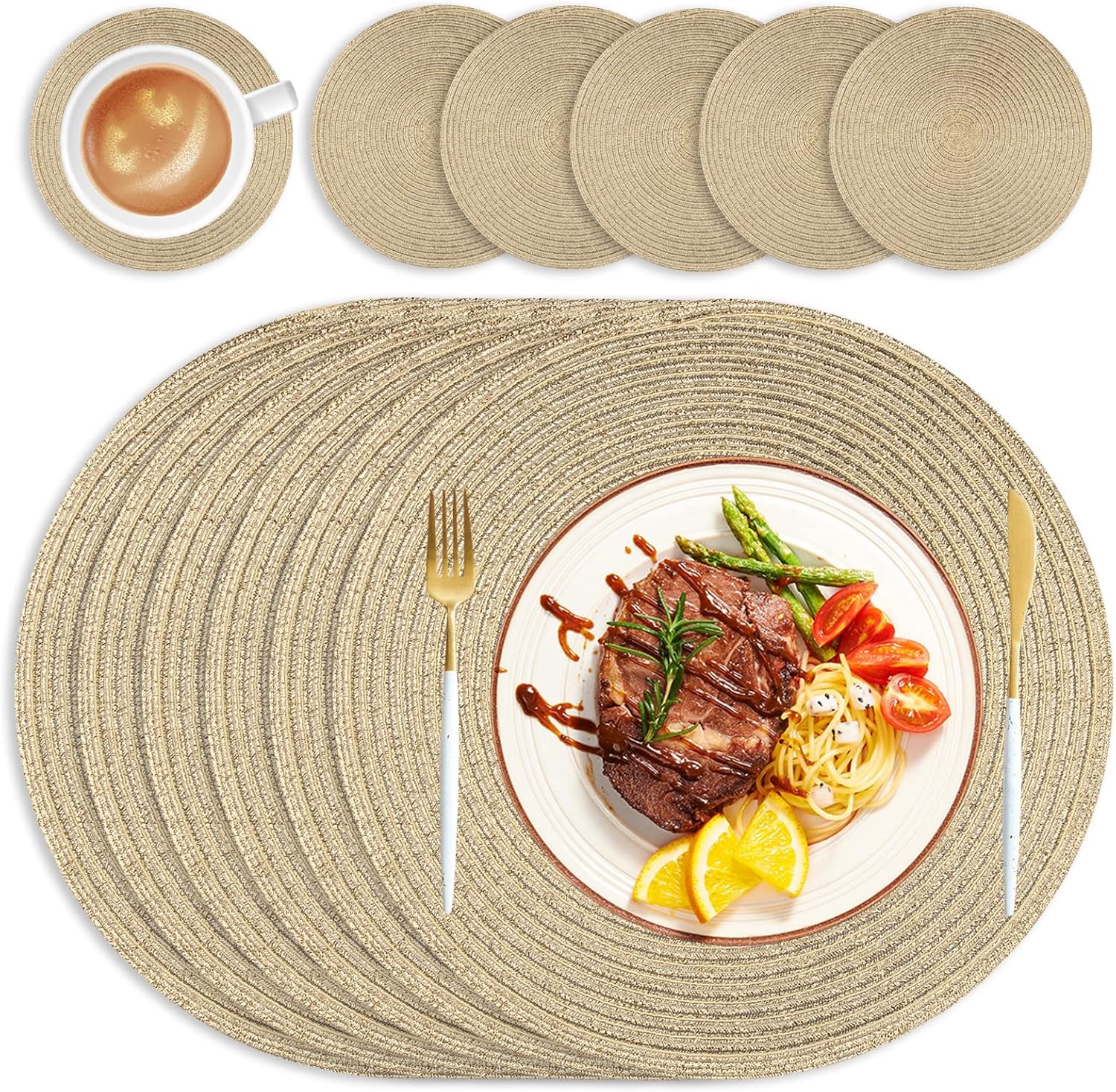 wiipara Round Woven Placemats Set of 6 Heat Resistant Round Braided ...