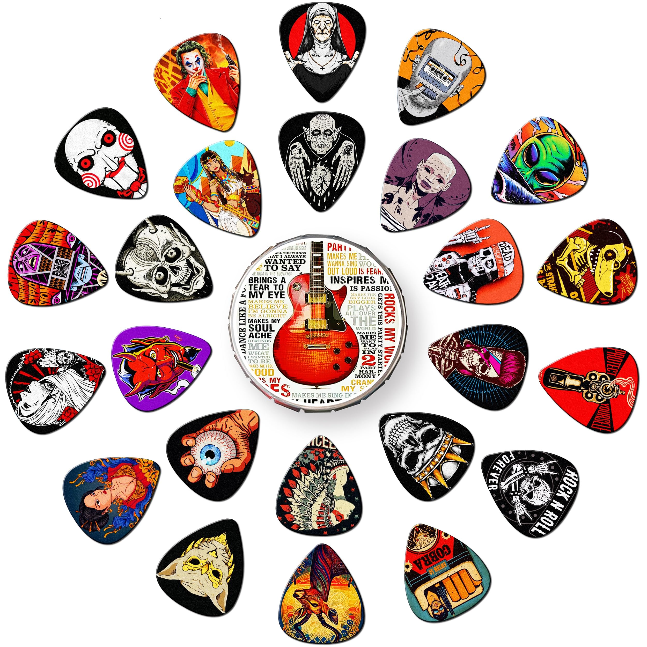 Amazon.com: Guitar Picks 24 Pack Thin, Medium, Heavy Picks with Tin Box ...