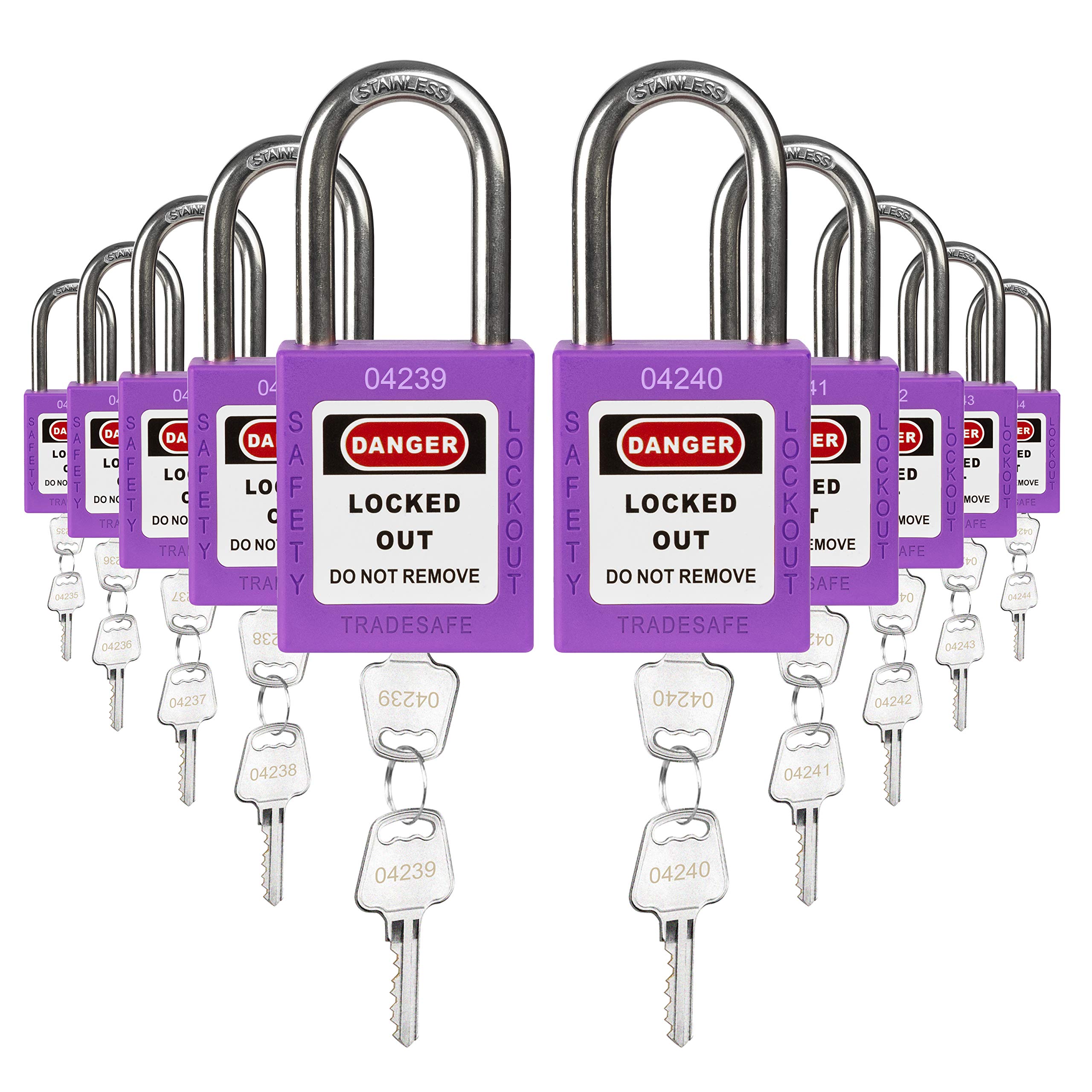 Buy TRADESAFE Lockout Tagout Lock Set, 10-Pack Safety Padlocks Keyed ...