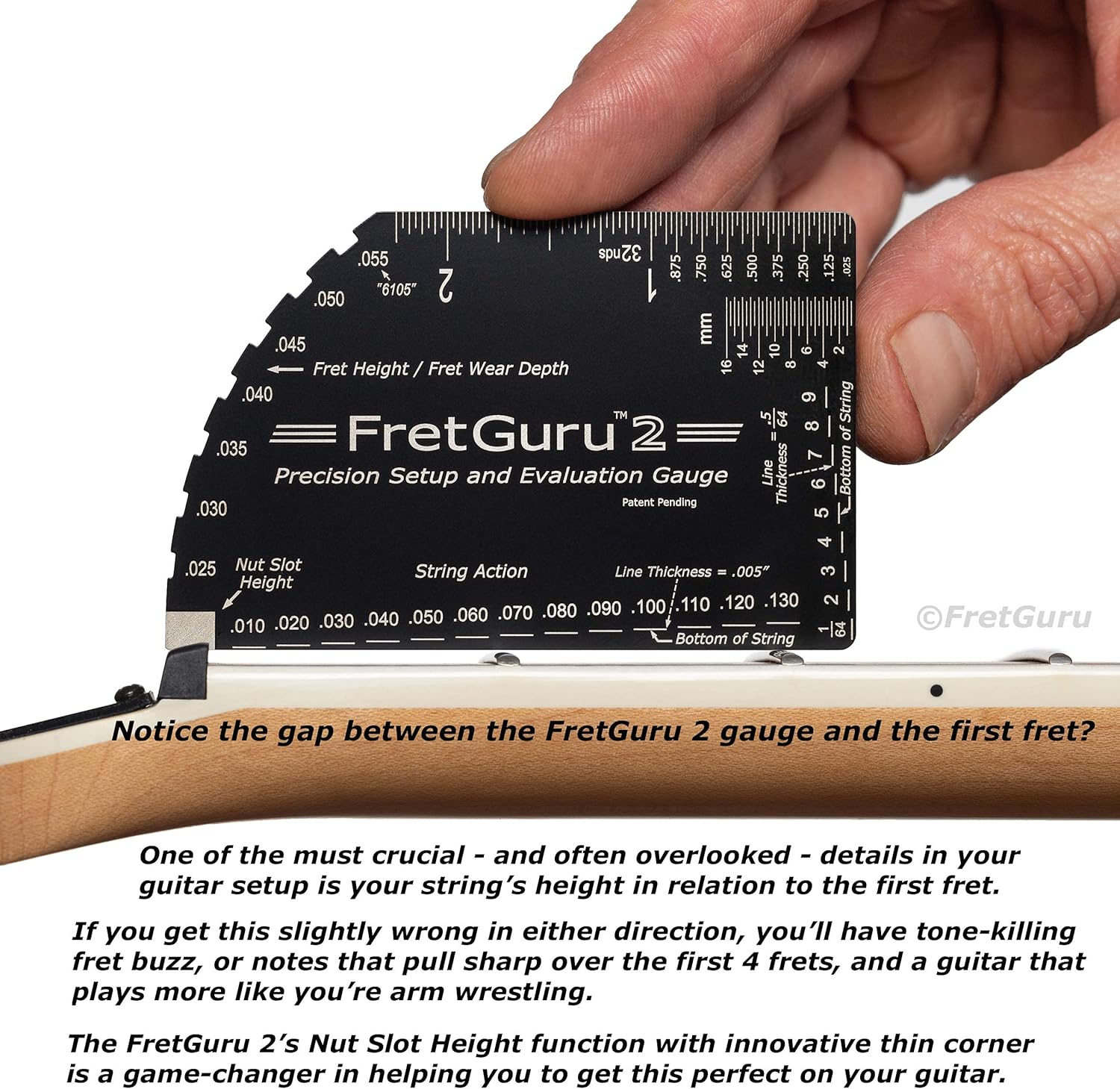 FretGuru 8-in-1 String Action Gauge Guitar Fret Ruler Precision Fret ...