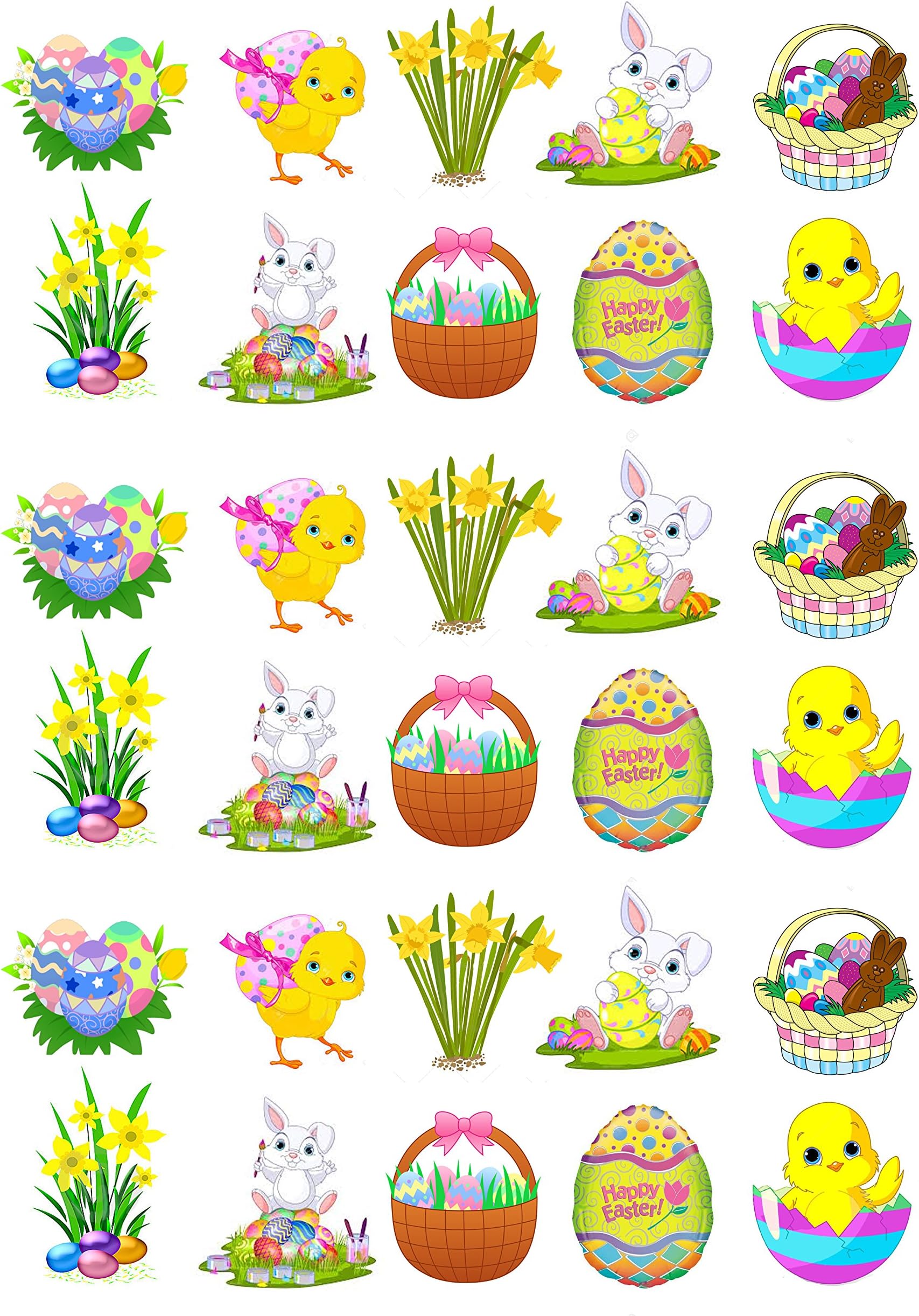 24 Precut Cute Easter Clipart Style Edible Wafer Paper Cake Toppers ...