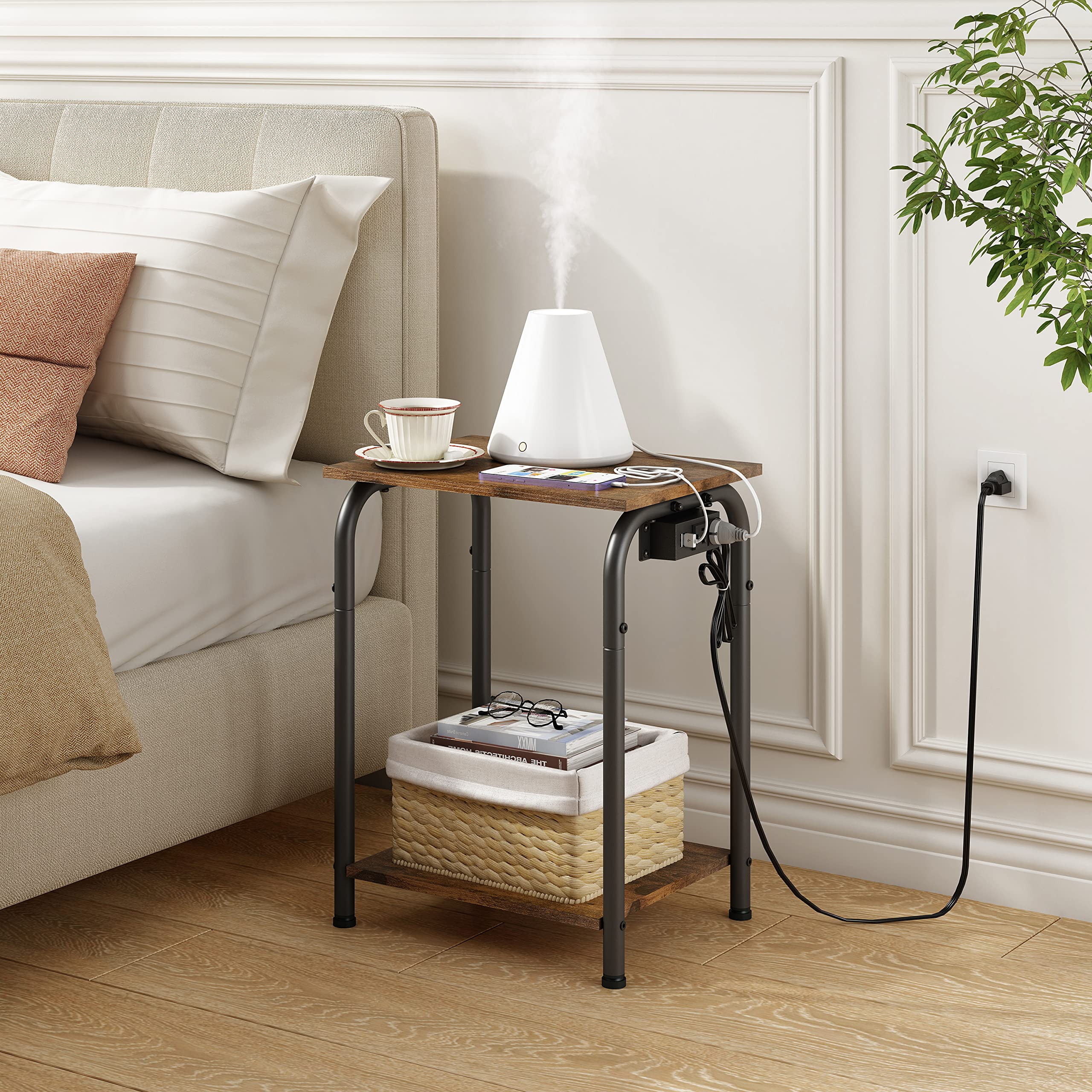 Tajsoon 2 Tier End Tables with USB Ports and Outlets Set of 2, Small ...