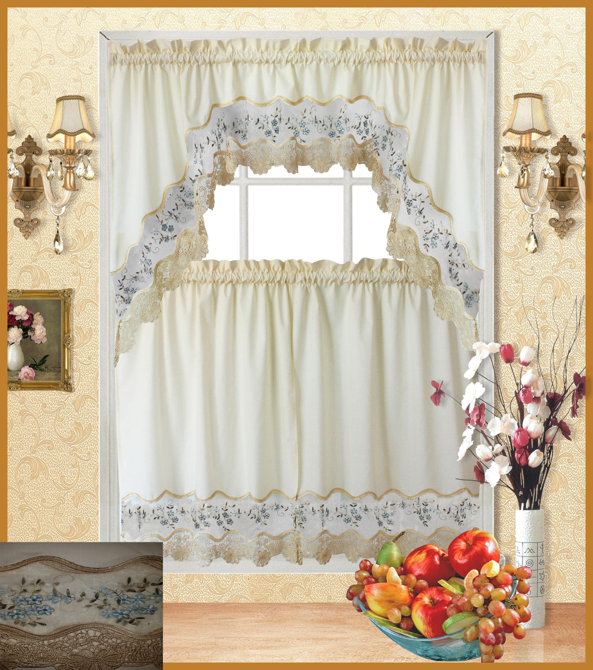 Amazon.com: 3 Piece Printed Kitchen Window Curtain Panel Tiers and Swag ...