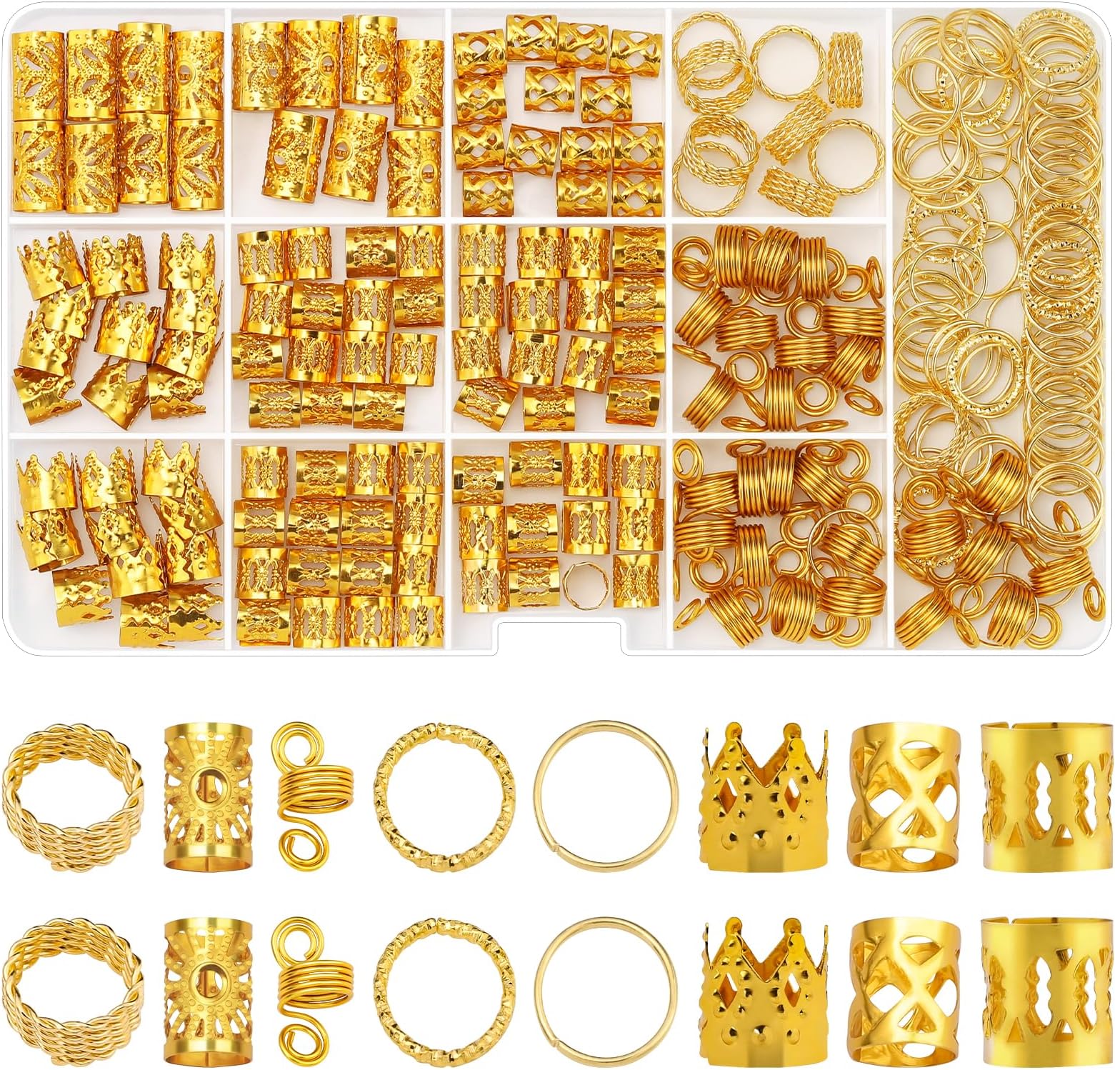 Amazon.com: 262 Pcs Silver Gold Hair Jewelry for Braids, Loc Jewelry ...