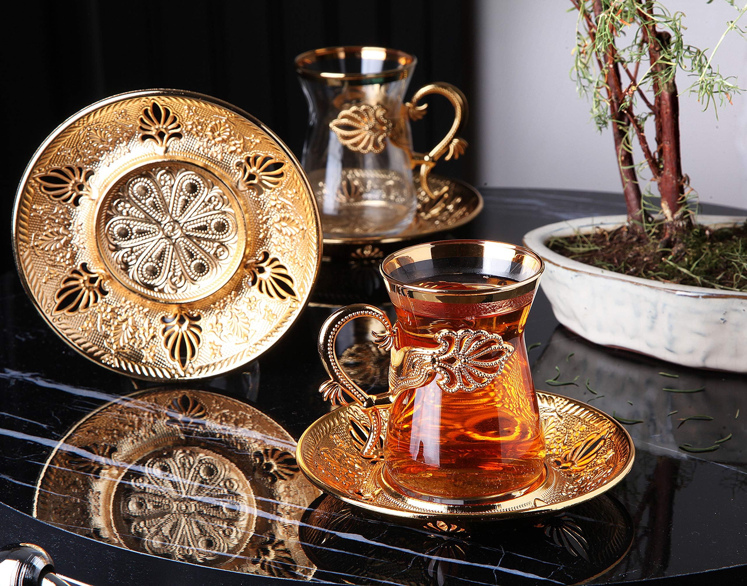 Amazon.com | DEMMEX (Set of 6) Turkish Tea Glasses Set with Holders ...