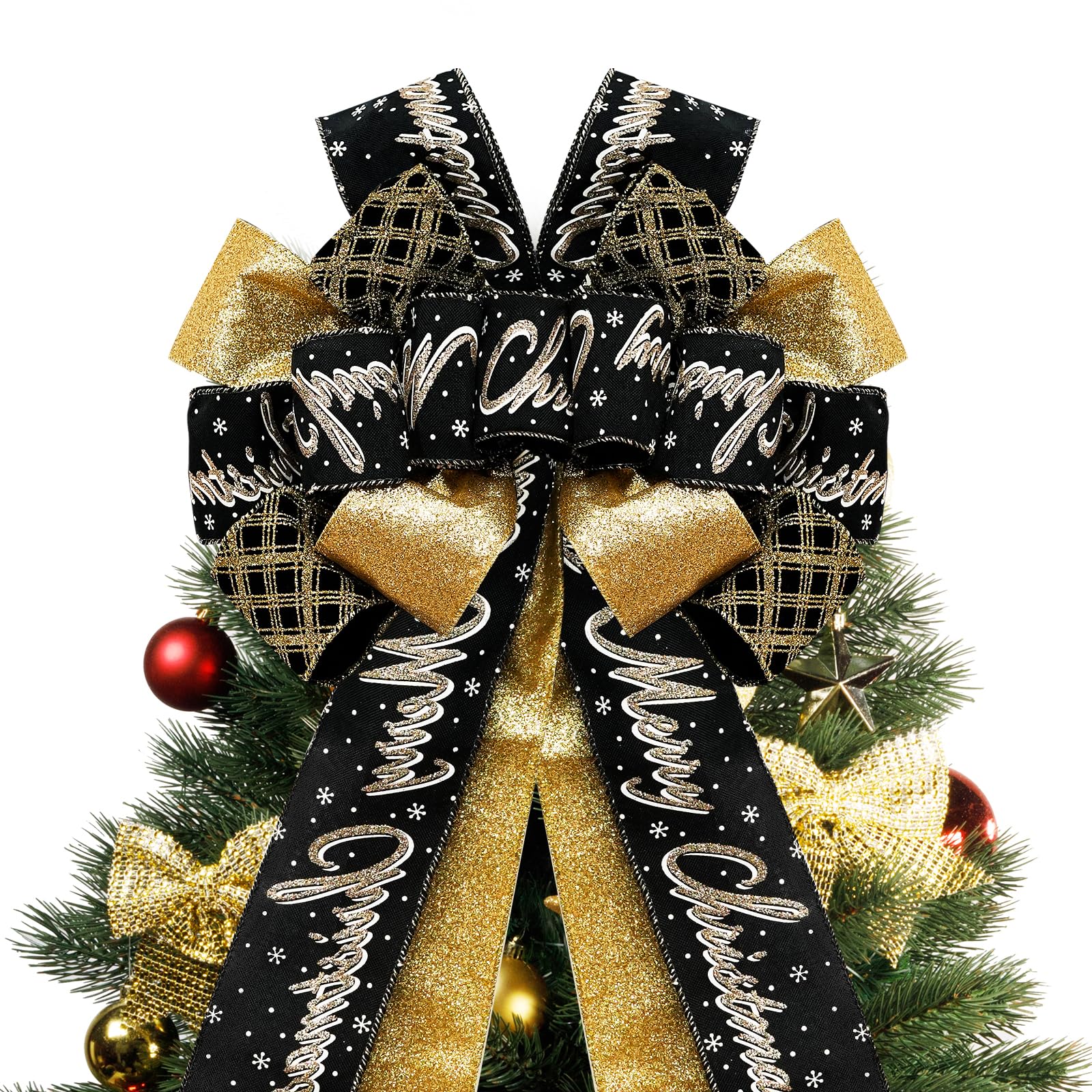 Amazon.com: GOGOSY Christmas Tree Topper Bow,48''x 13'' Large Glitter ...