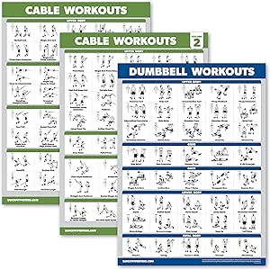 3 Pack - Cable Machine Workout Posters Volume 1 & 2 + Dumbbell Exercise ...