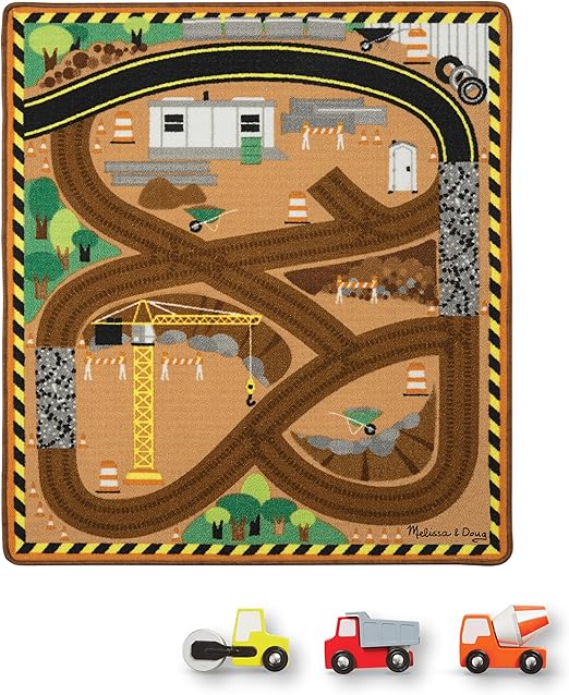 Amazon.com: Melissa & Doug Round The Construction Zone Work Site Rug ...