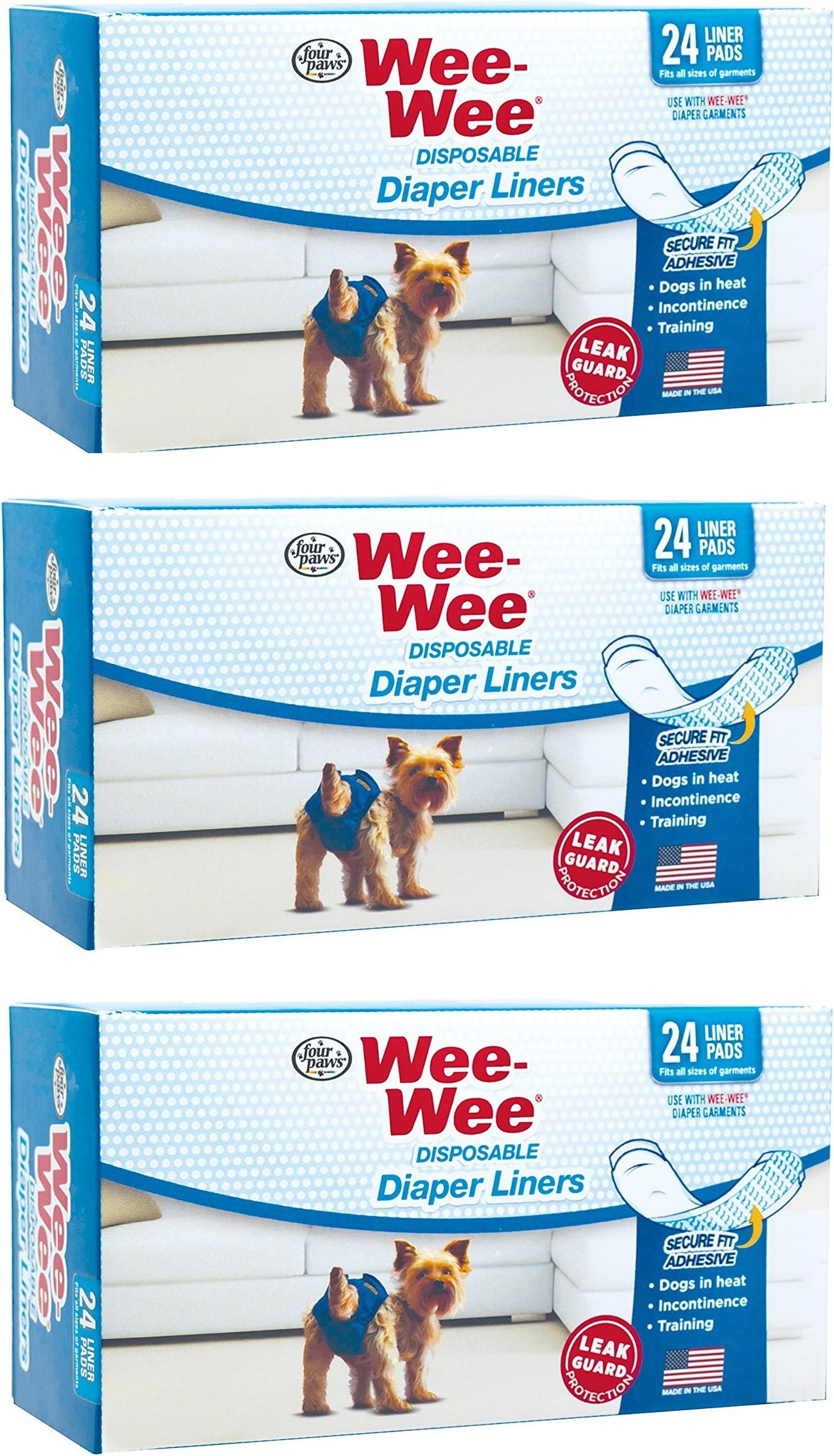 Amazon.com : (3 Pack) Four Paws Wee-Wee Dog Diaper Garment Pads, 24 Per ...