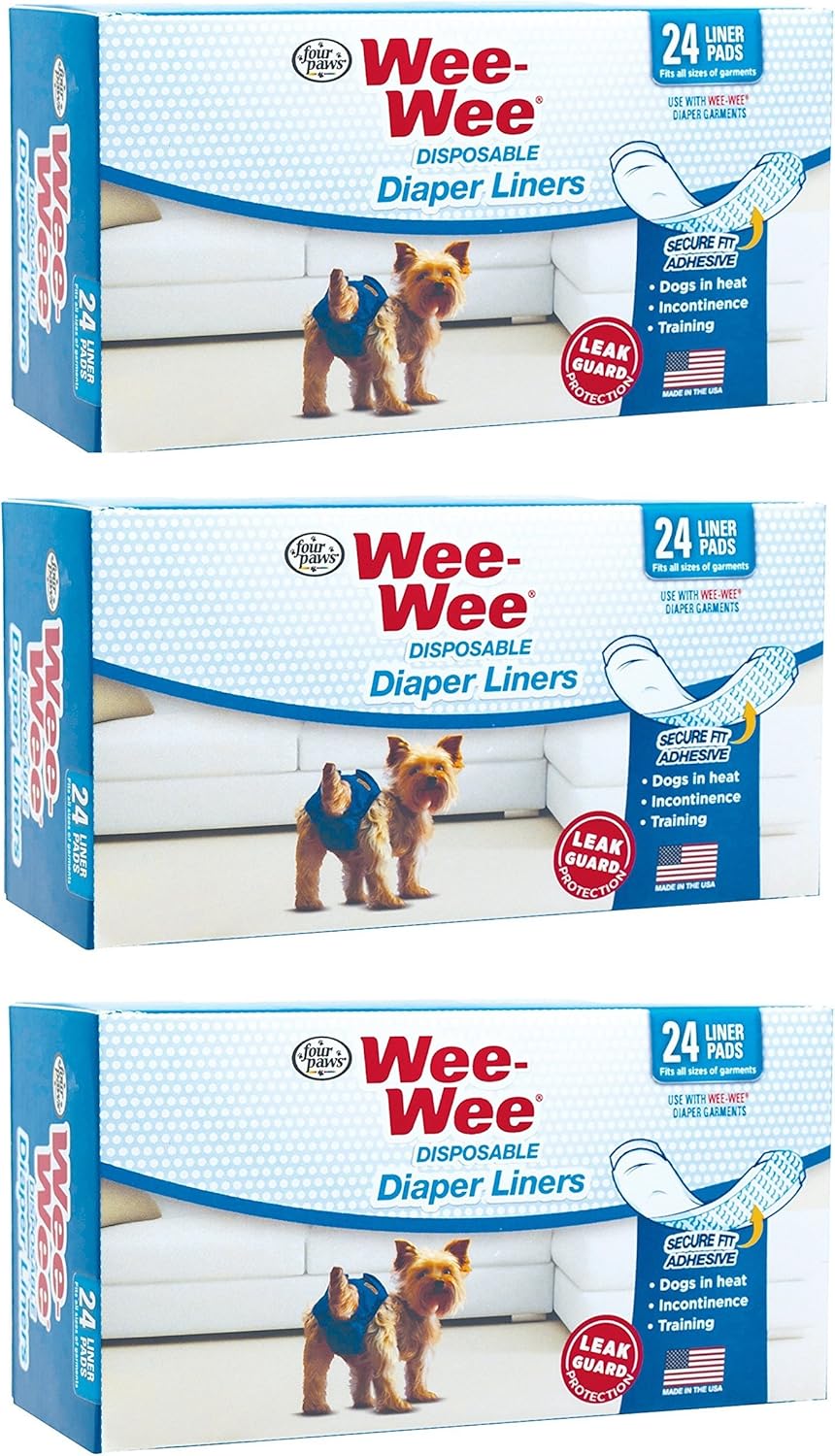 (3 Pack) Four Paws Wee-Wee Dog Diaper Garment Pads, 24 Per Pack ...