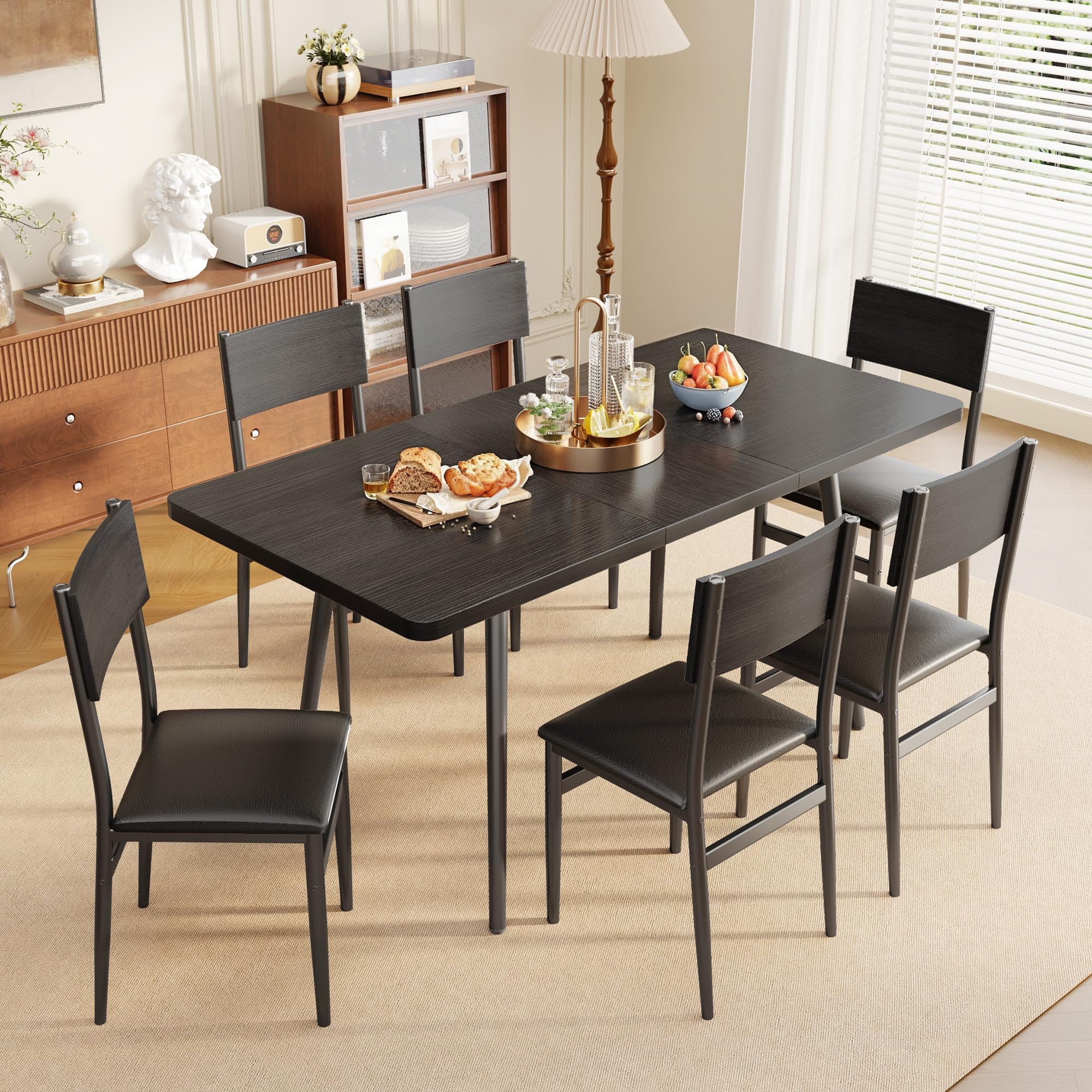 Amazon.com - Einhomn 7-Piece Dining Room Table Set with 6 Chairs, 63 ...
