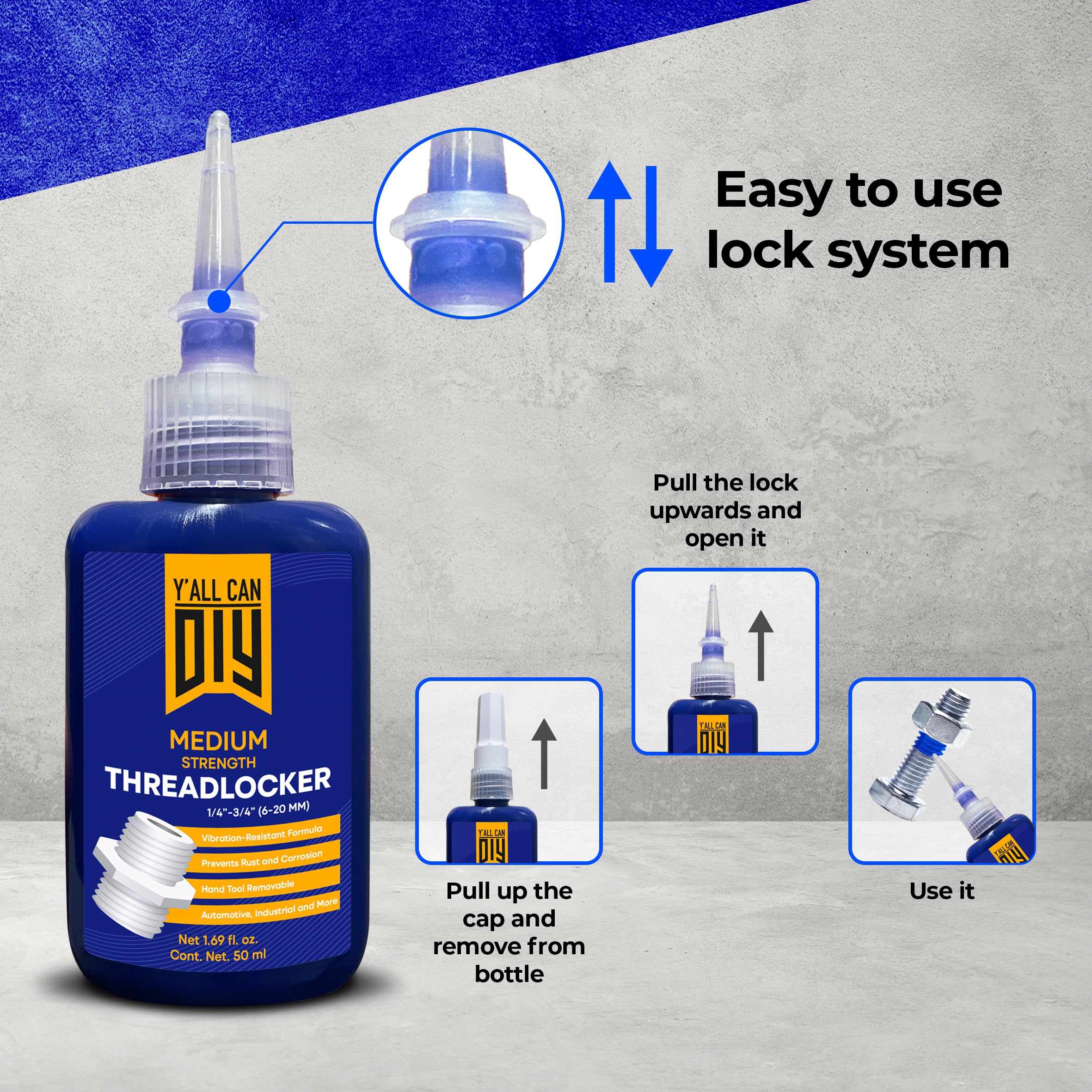 Snapklik.com : 4 Pk X 1.69 Floz Medium-Strength Blue Threadlocker For ...