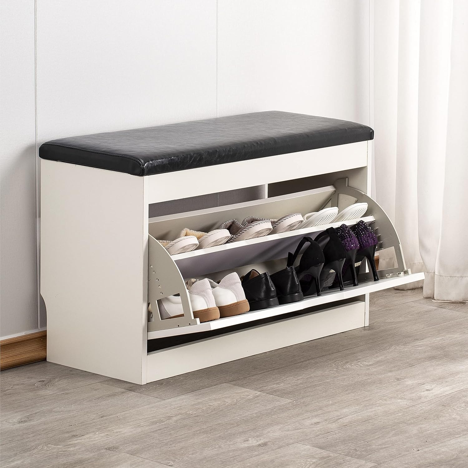 Amazon.com: HOME360 White Shoe Bench with Cushion and Flip Drawer ...