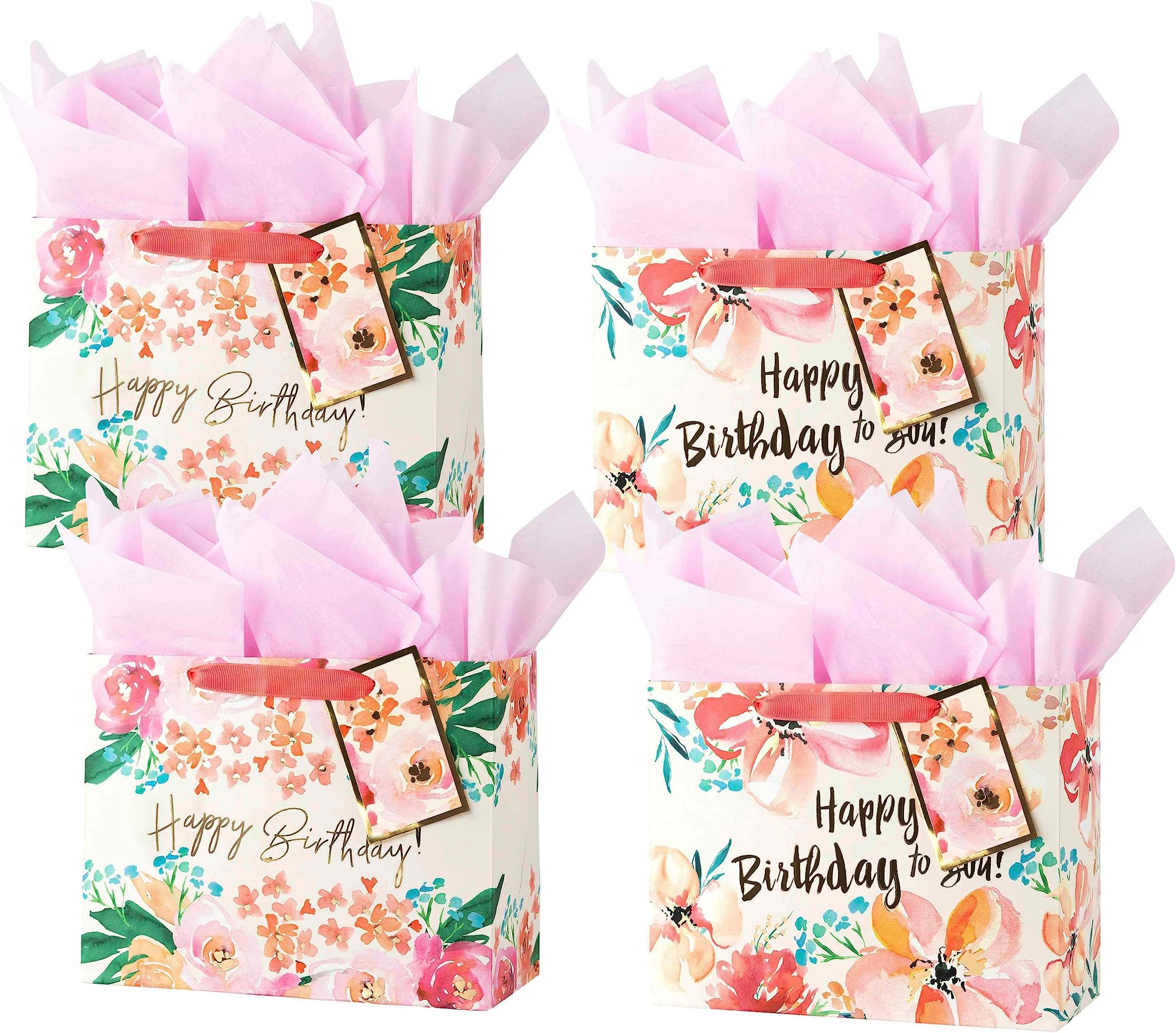 Amazon.com: YE GIVING Happy Birthday Gift Bags With Tissue, Large Size ...