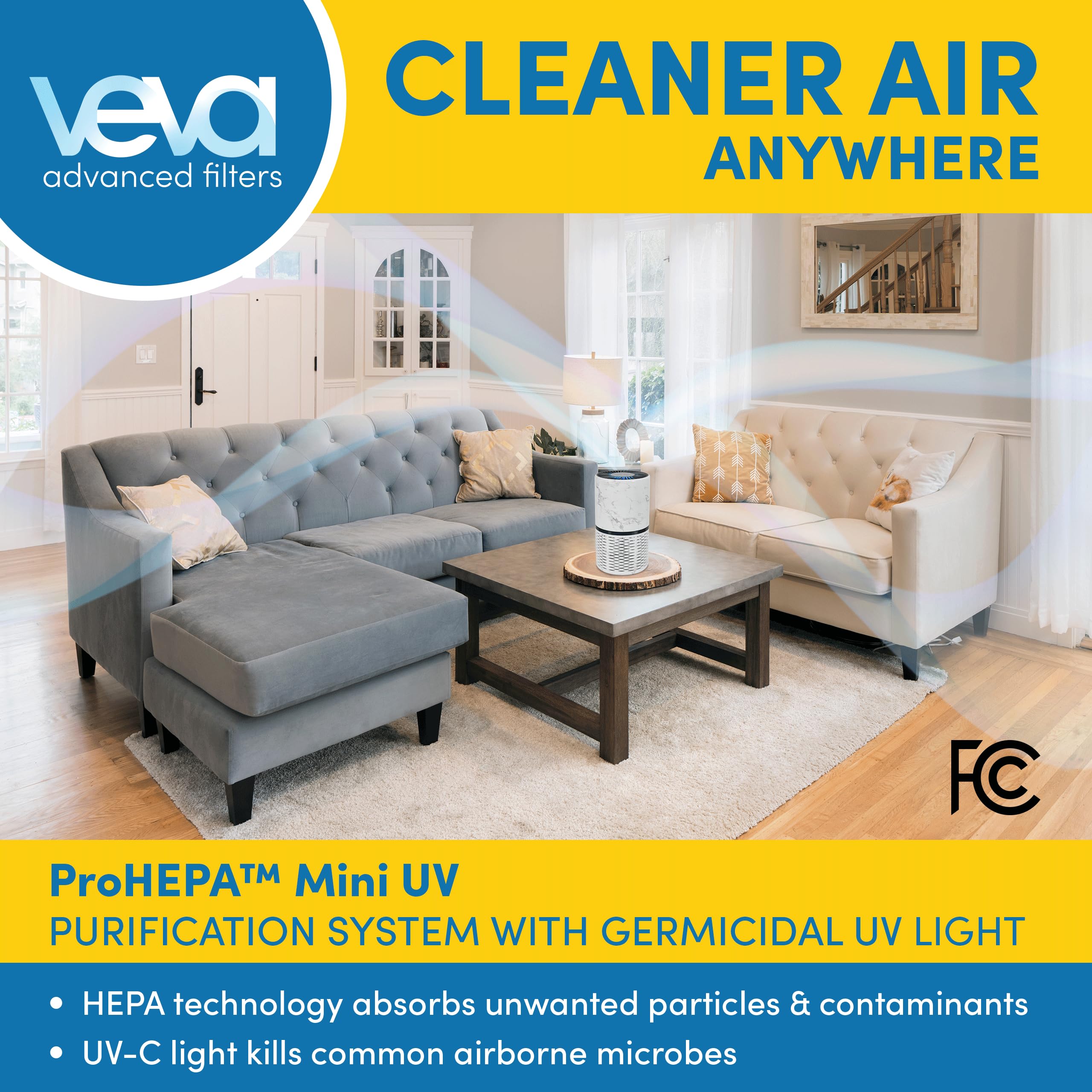 Veva White Circular Air Purifier, Compact and Modern with UV-C Light ...