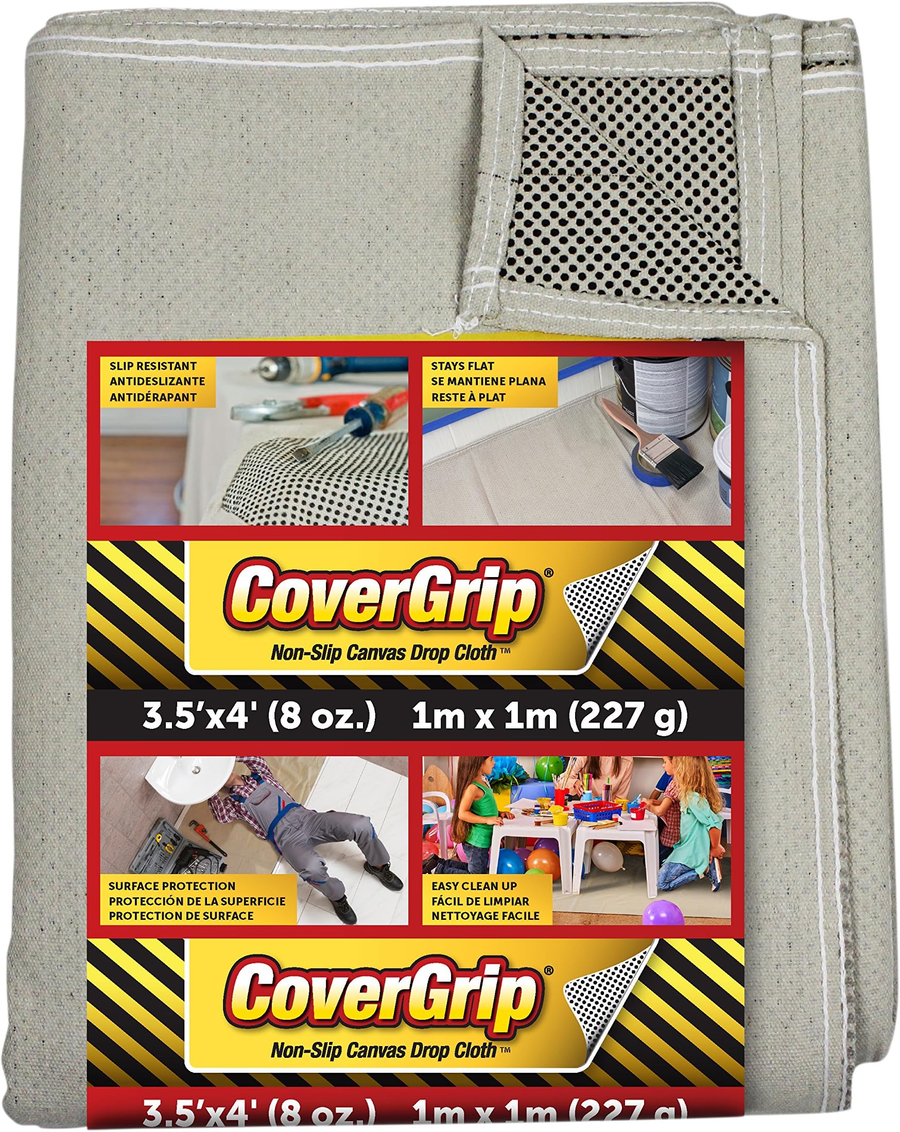 CoverGrip Quick Drop 8 Oz Canvas Safety Drop Cloth, 3.5' x 4', (Pack of ...