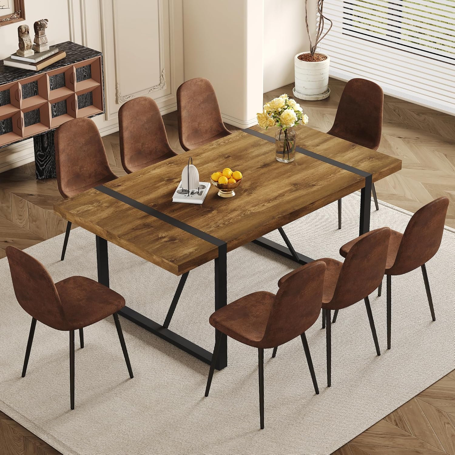 Amazon.com: Ganooly Rustic 9 Piece Dining Room Table Set for 8 People ...