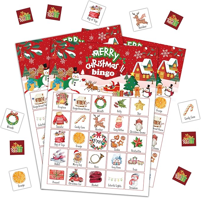 Amazon.com: DRWJPAT Christmas Bingo Game, Merry Christmas Party Games ...