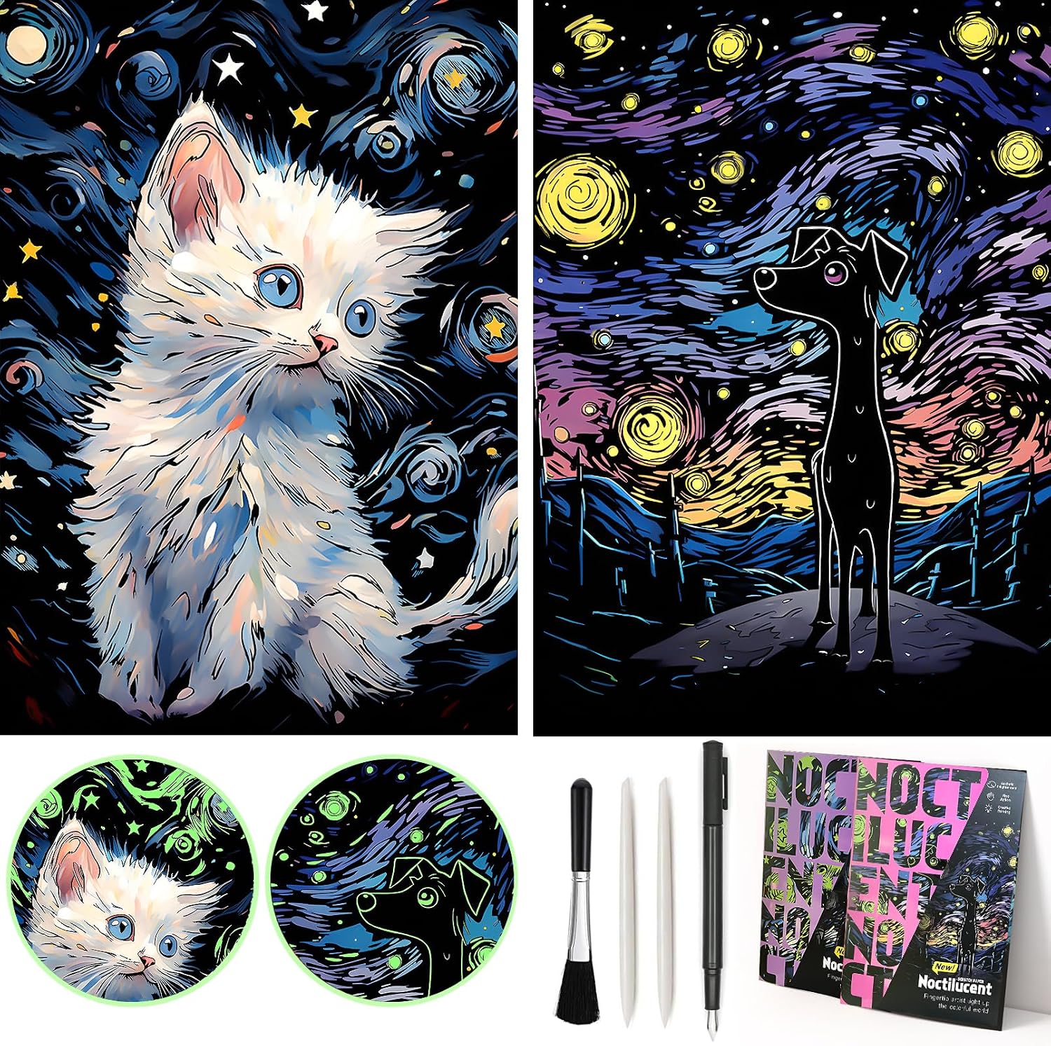 Amazon.com: 2 Pack Noctilucent Scratch Art Rainbow Painting Paper ...