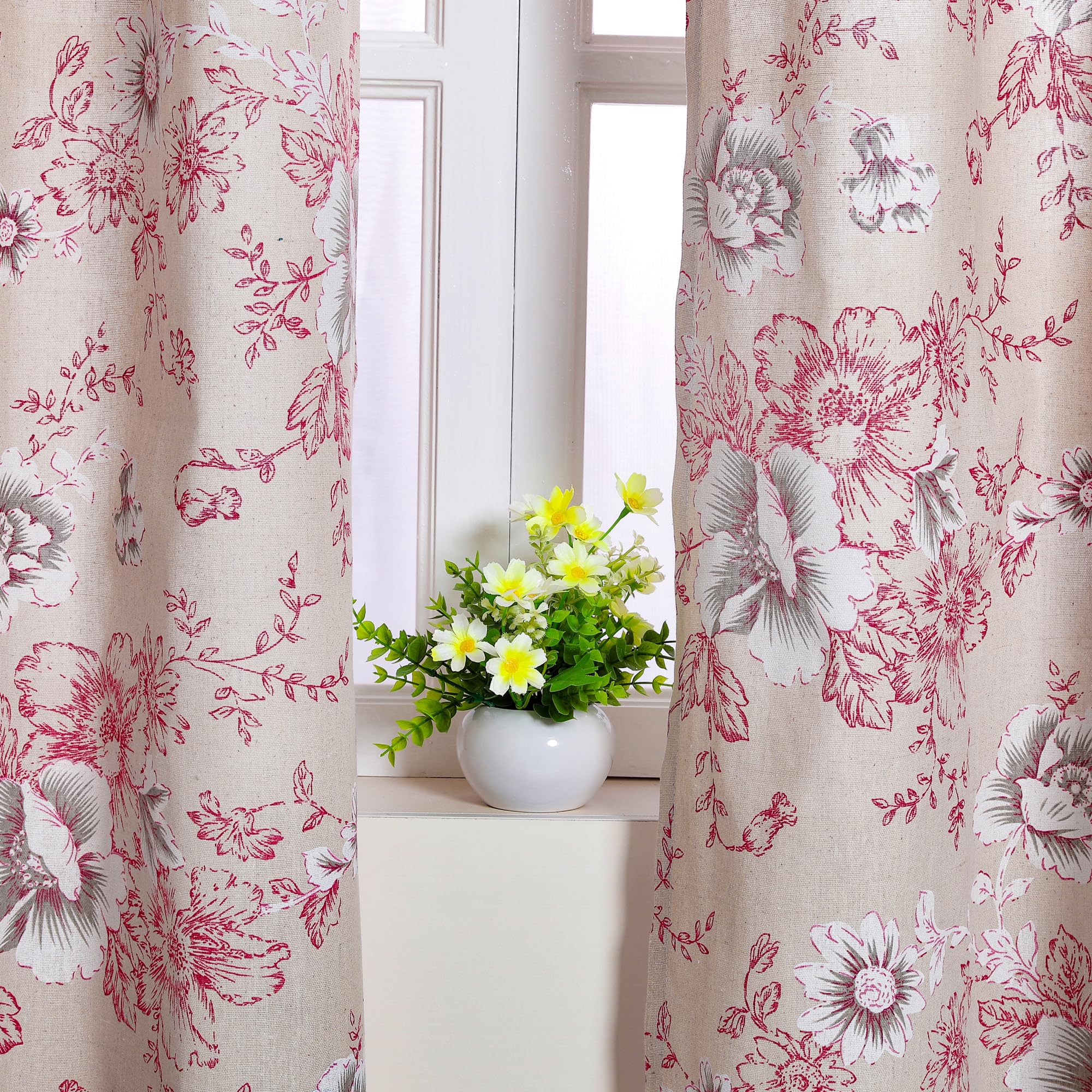 Amazon.com: Red Floral Print Linen Curtains Vintage Flower Window ...