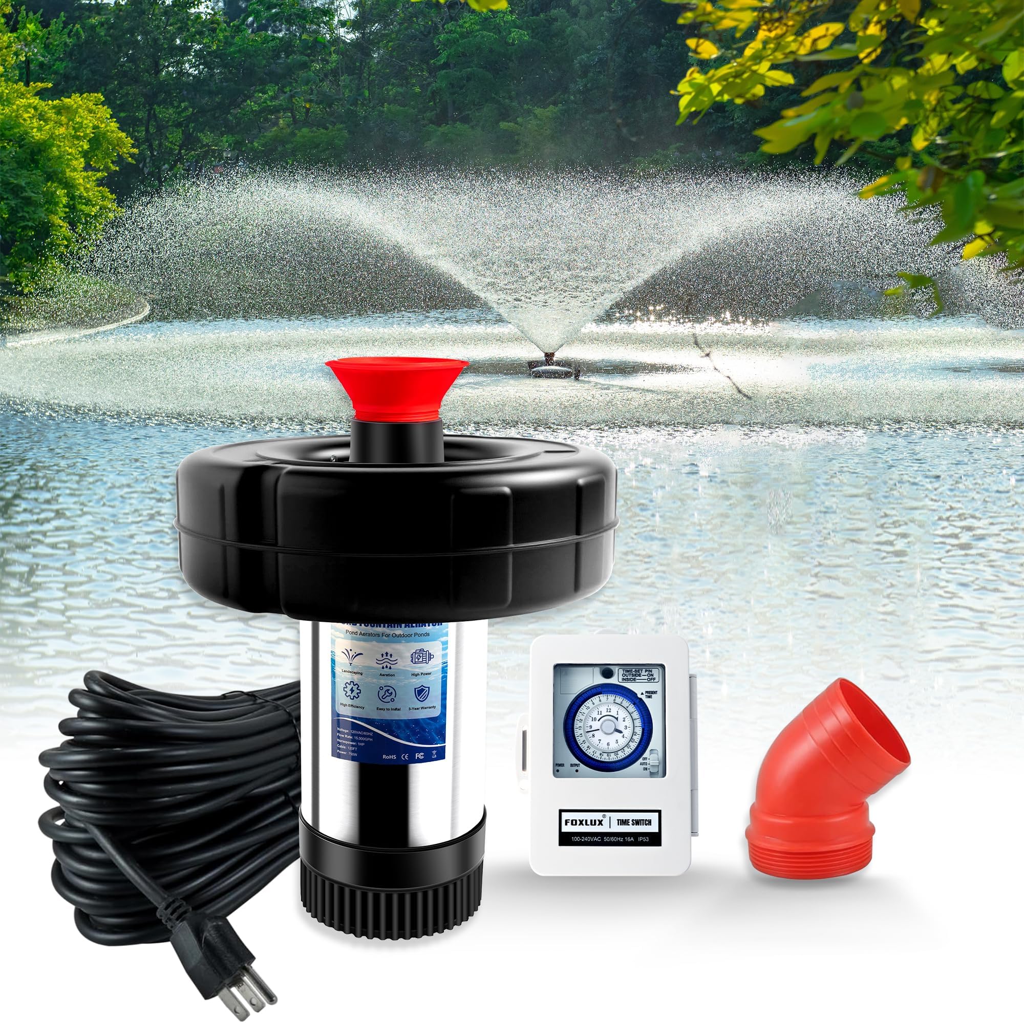 Amazon.com: Pond Fountain Aerator 750W, 1HP 15000 GPH Floating Aerating ...