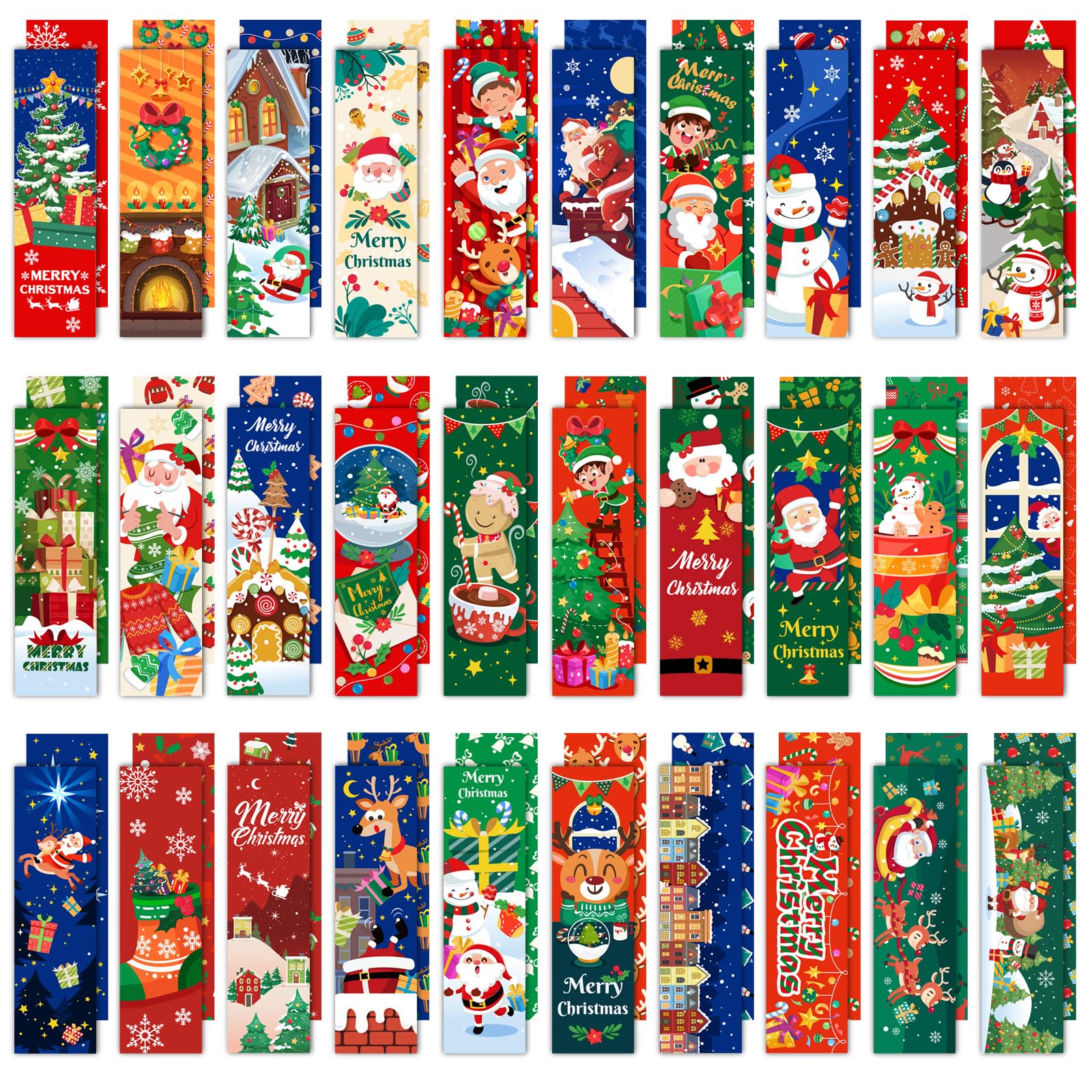 Amazon.com: MWOOT 30 Pieces Christmas Paper Bookmarks, Double-sided ...