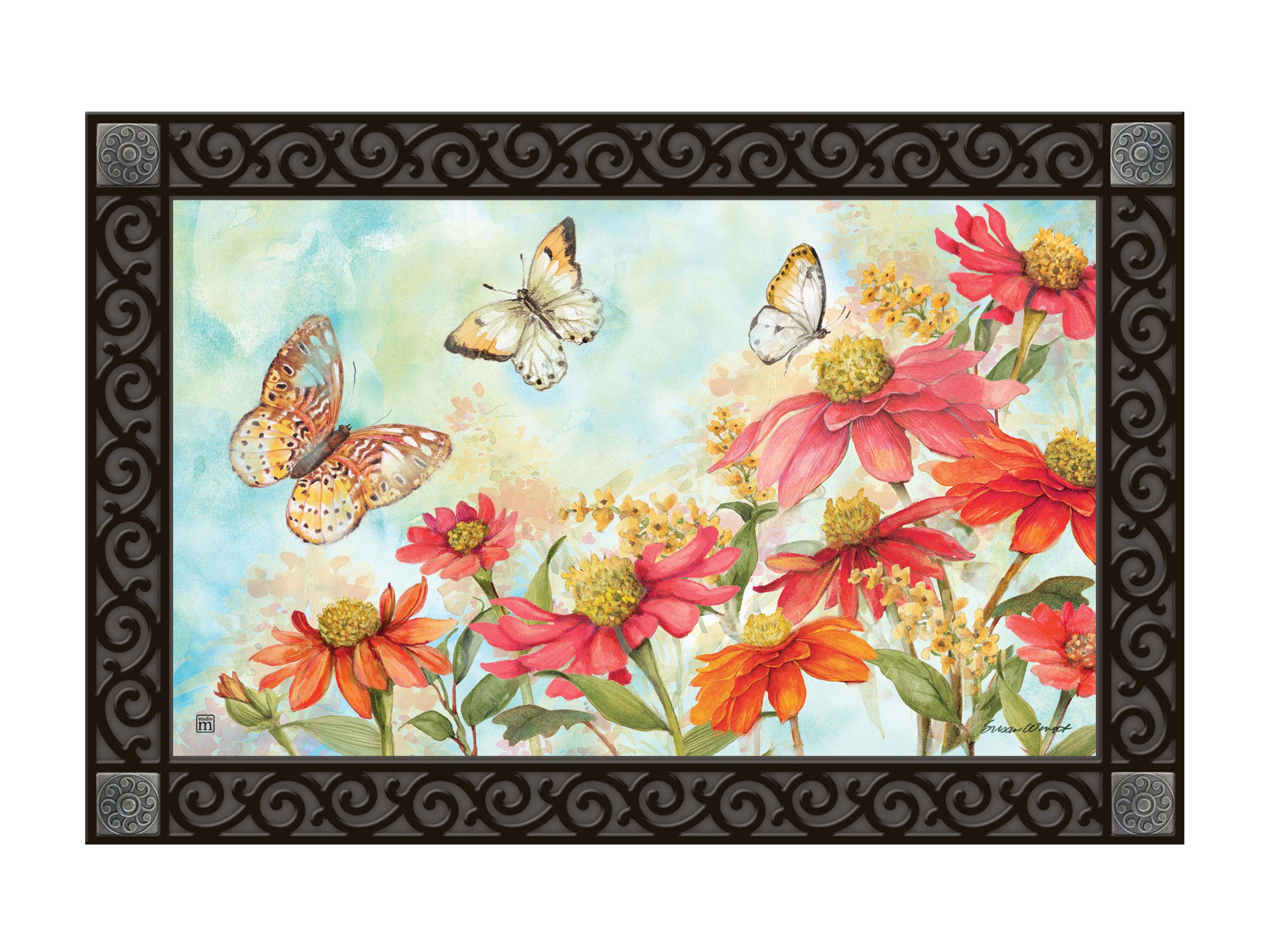 Amazon.com: Studio M MatMates Summer Zinnias Decorative Floor Mat ...
