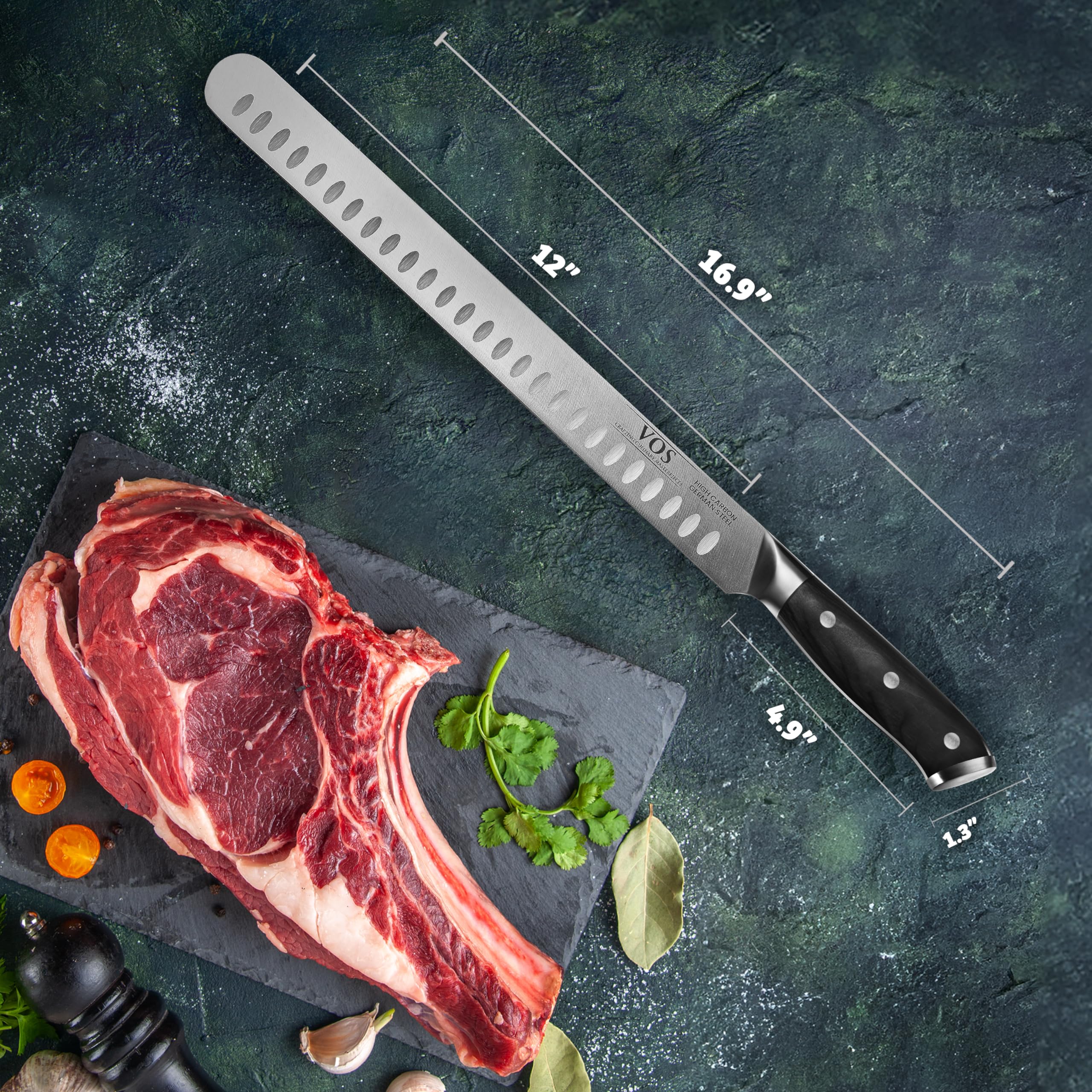 Snapklik.com : Vos 12" Carving Knife & Brisket Slicer German Steel Meat ...