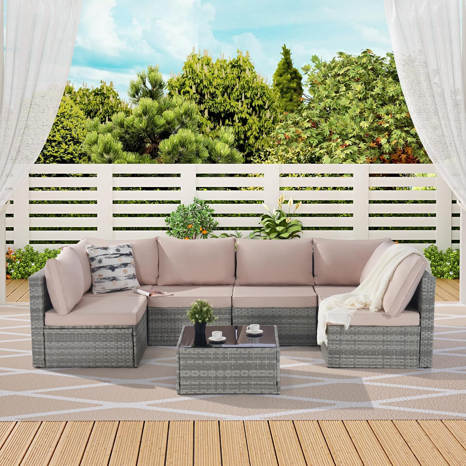Amazon.com: Patio Furniture Sets 7 Pieces Outdoor Rattan Wicker Chairs ...