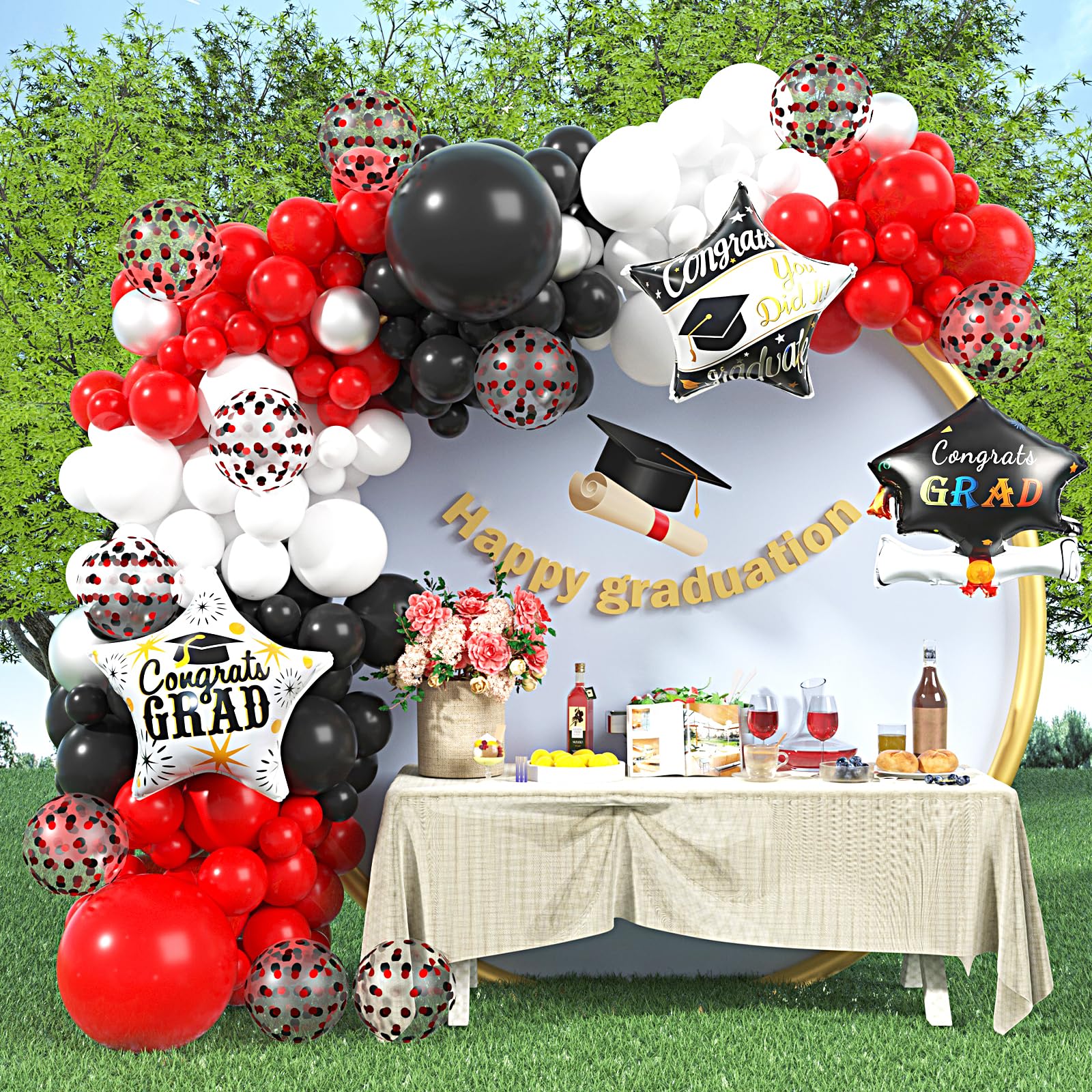Snapklik.com : Graduation Balloon Garland Arch Kit Red Black White ...