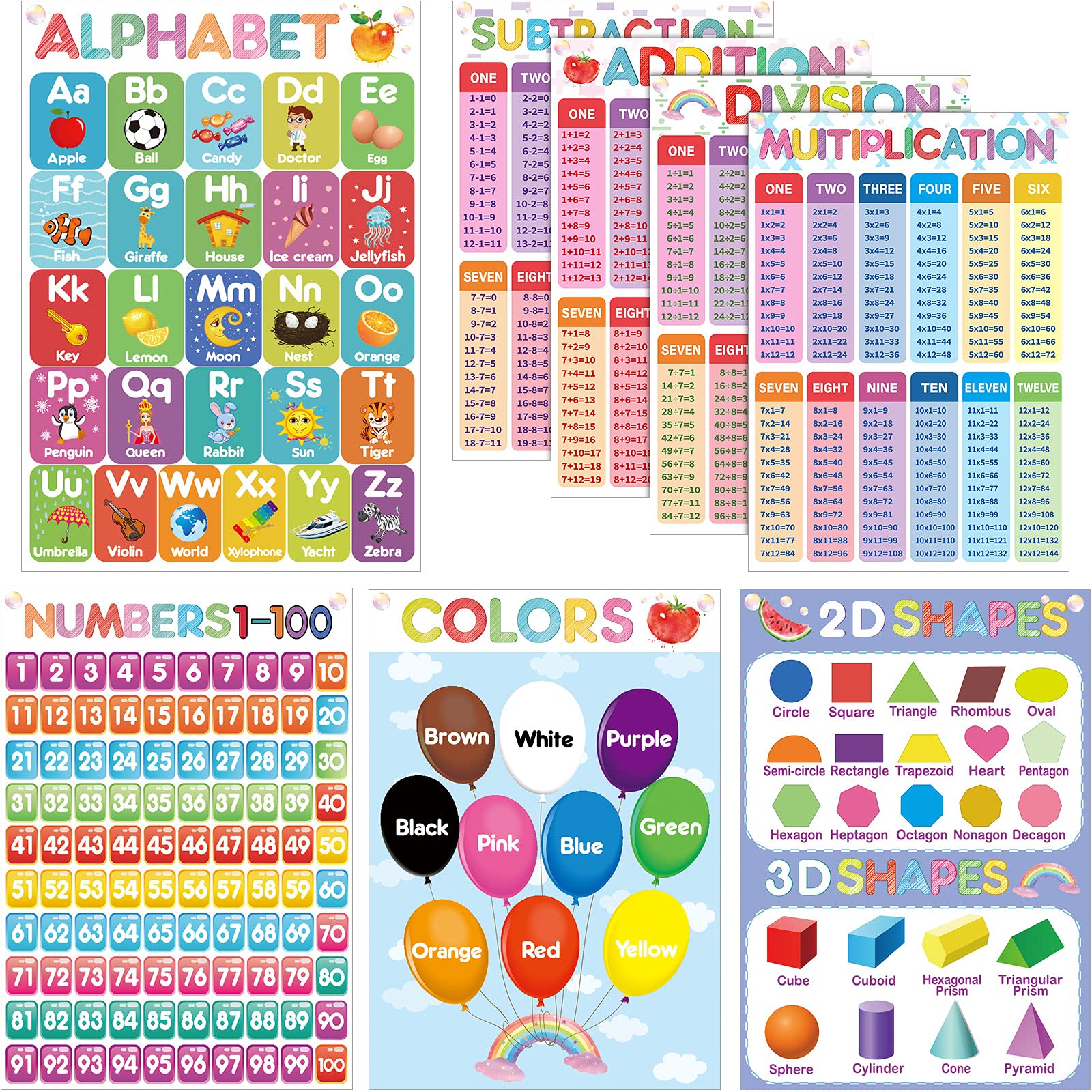 Buy 8 Pieces Math Educational s for Kids Learning Charts Preschool ...