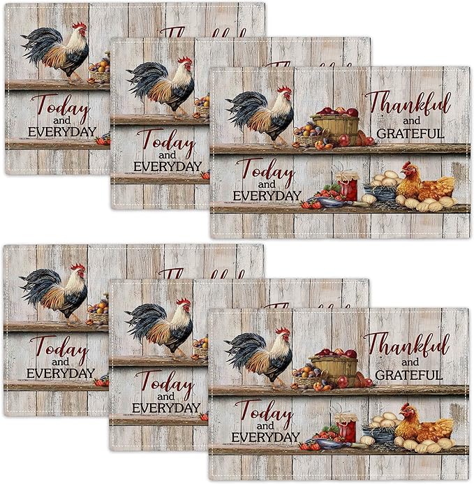 Amazon.com: Rooster Placemats Set of 6 Farmhouse Chicken Table Mats ...