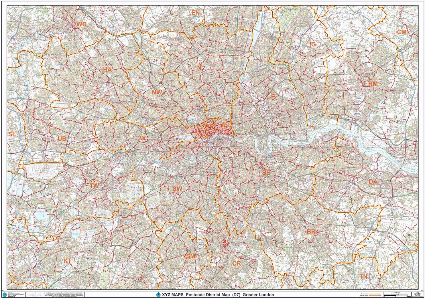 Greater London - Postcode District Wall Map-Plastic Coated : Amazon.co ...