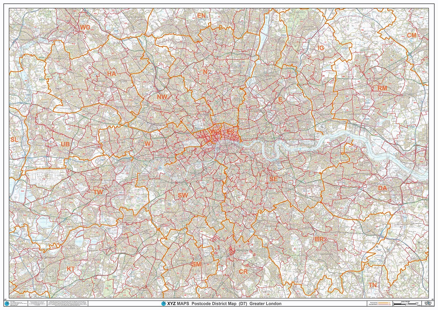 Greater London - Postcode District Wall Map-Plastic Coated : Amazon.co ...
