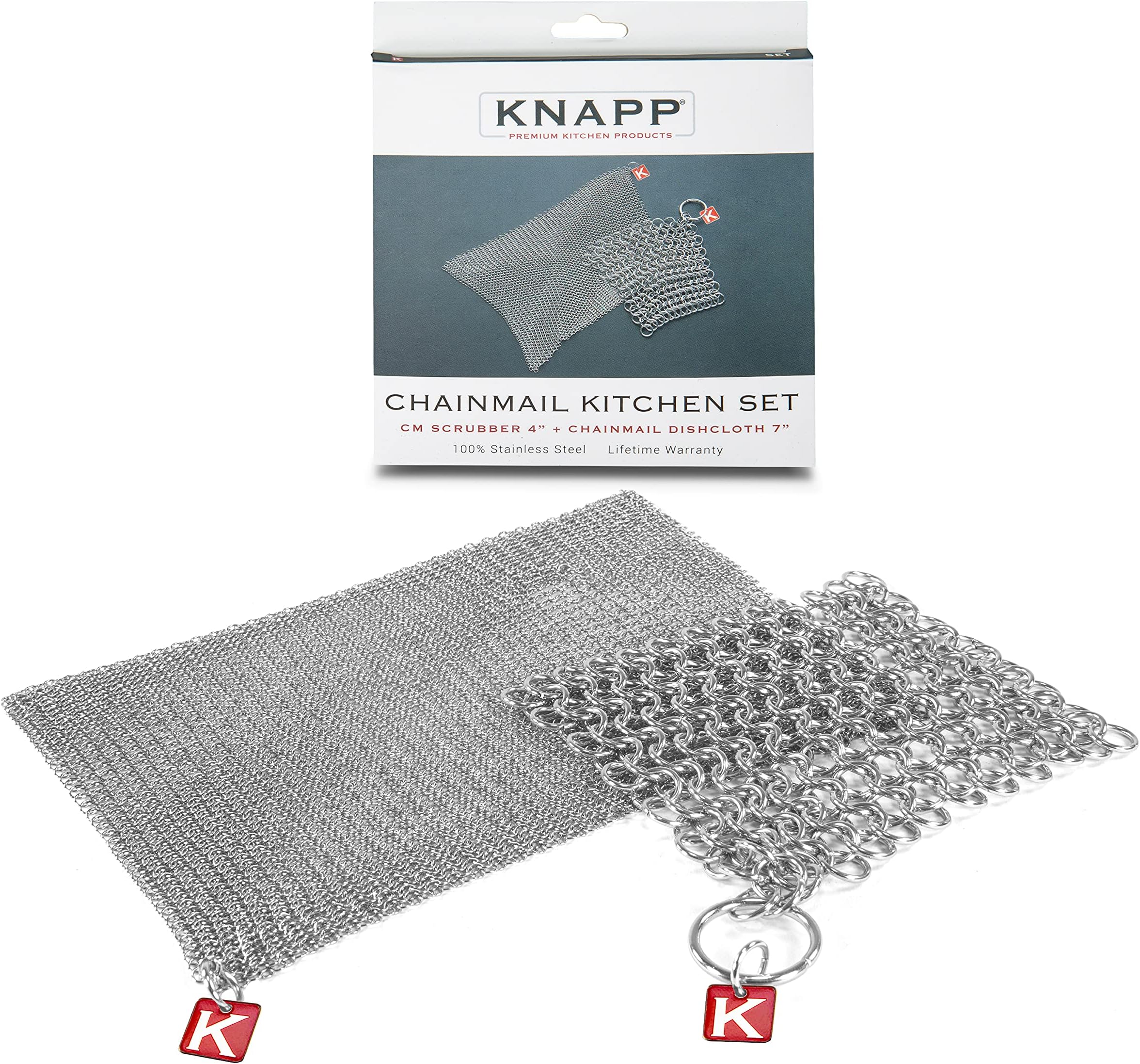 Amazon.com: Knapp Made Cast Iron Chainmail Scrubber Kitchen Set - 4 ...