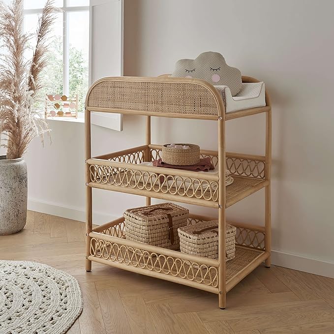 Aria Rattan Baby Changing Unit - Nappy Changing Table with 3 Shelves ...