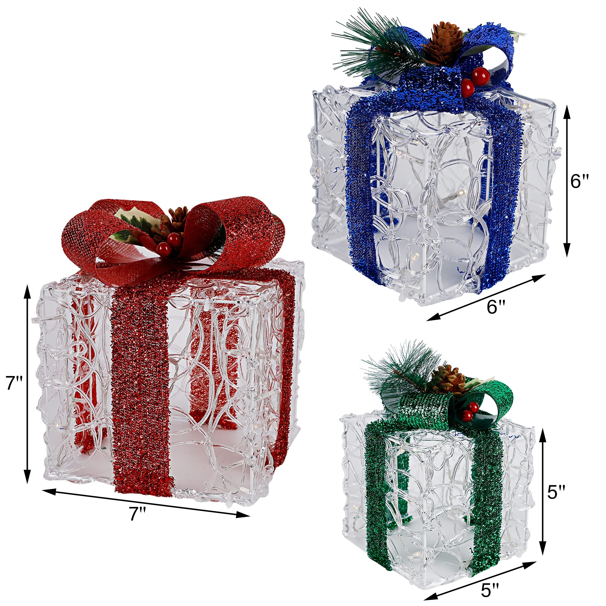 Cllayees Christmas Set of 3 Lighted Gift Boxes Decorations, Xmas ...