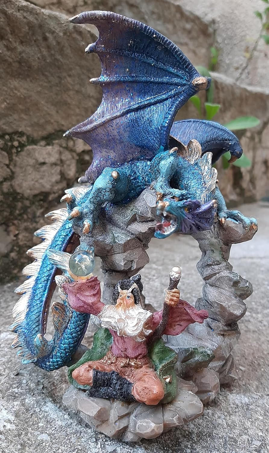 Amazon.com: Blue Dragon with Magician Figurine Resin Figurine Fantasy ...