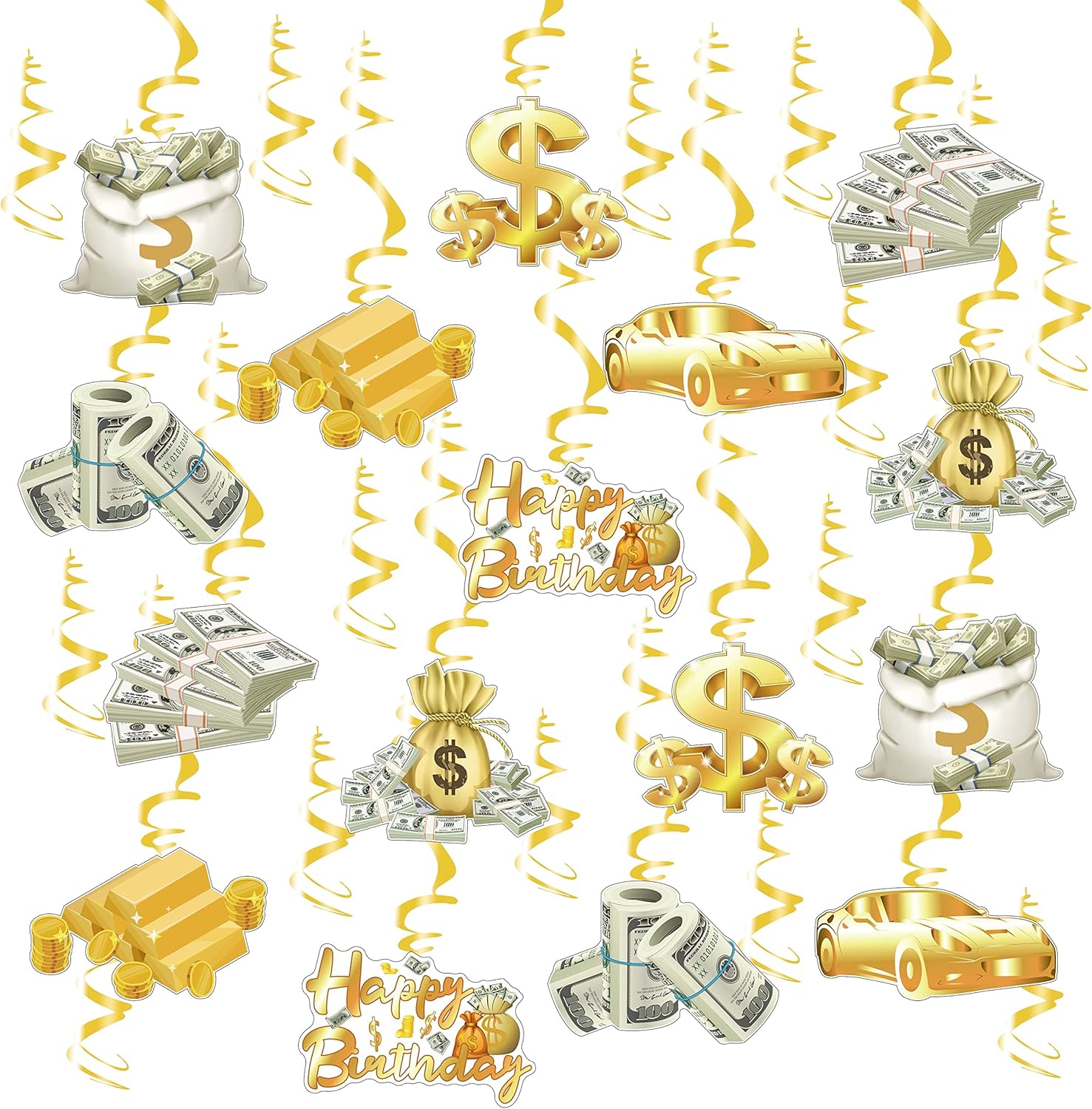 Amazon.com: 30 Pack(Swrils & Cutouts) Money Birthday Hanging ...