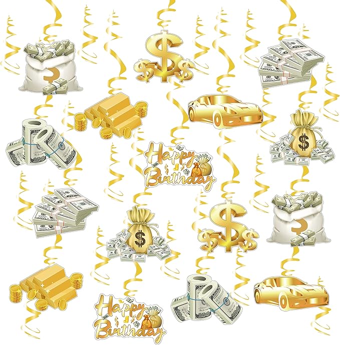 Amazon.com: 30 Pack(Swrils & Cutouts) Money Birthday Hanging ...
