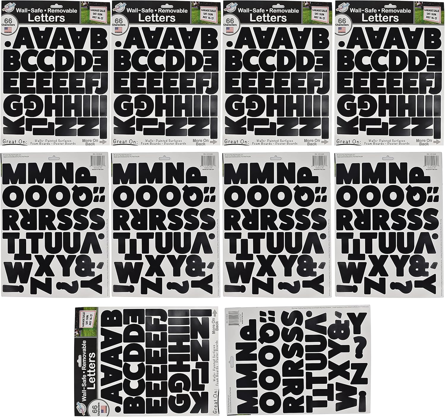 Amazon.com: Set of 5 Black Letters Sticker Sheets - Wall Safe Adhesive ...