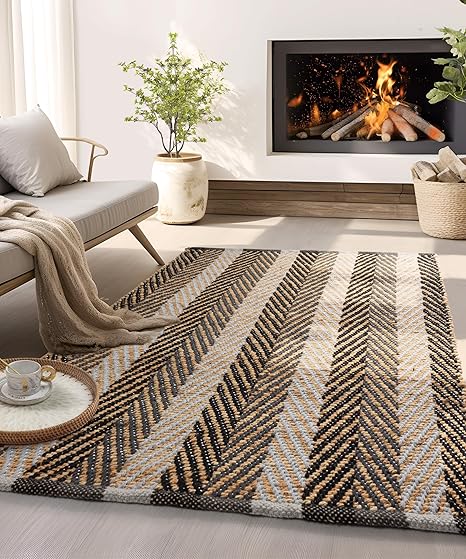 Amazon.com: SUMGAR Jute Rug 3x5 Black and Beige Area Rug Modern ...