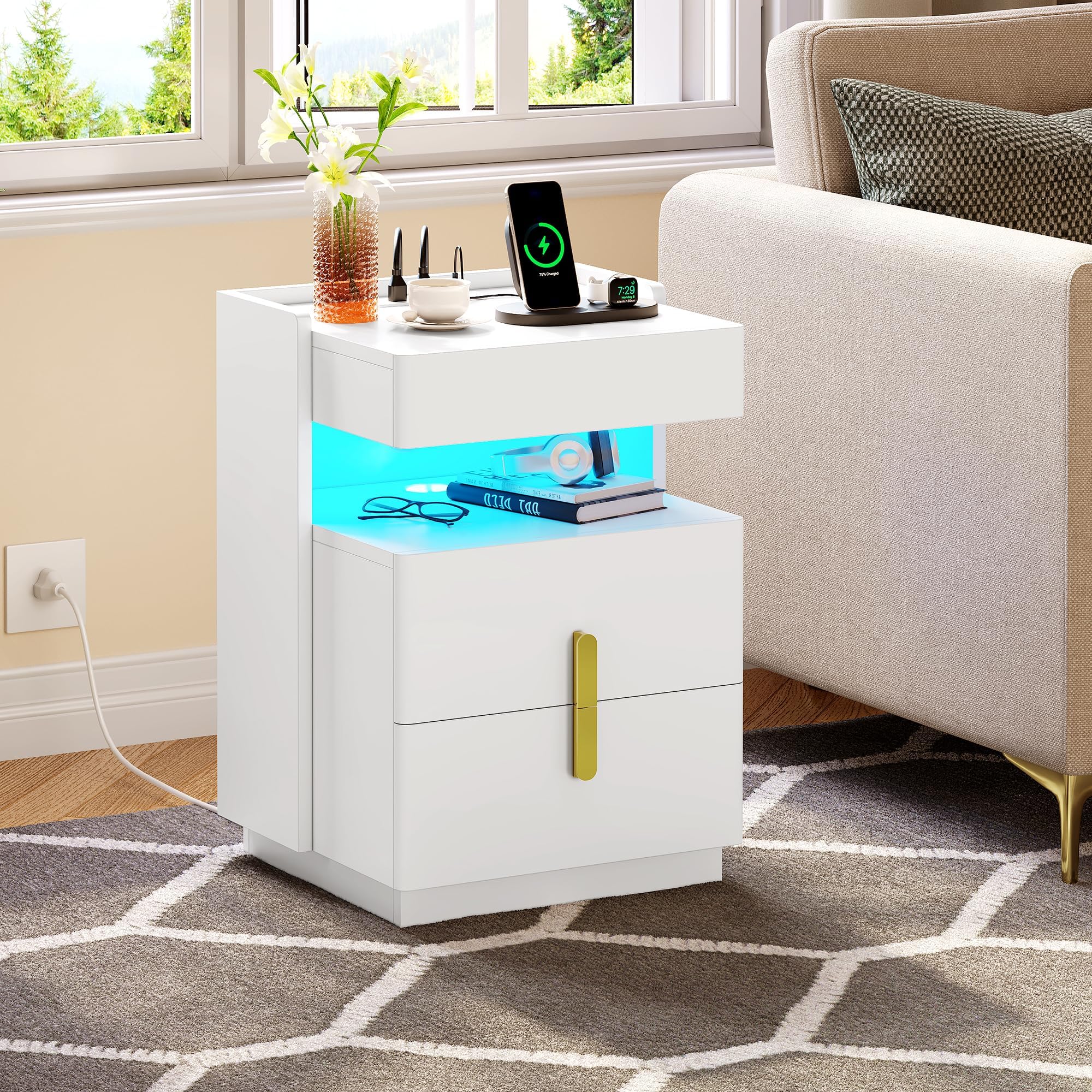Amazon.com: WEENFON Night Stand Set 2 with Charging Station and LED ...