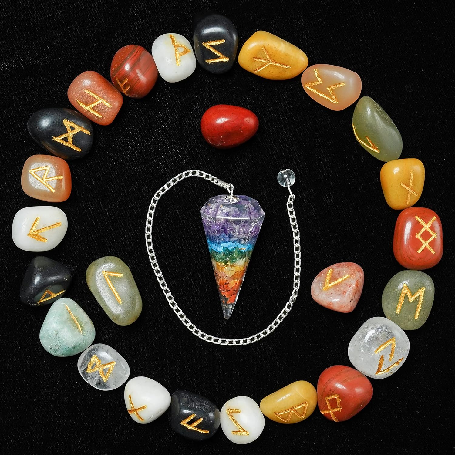 Buy Mix Chakra Symbol Rune Stones 25 pcs Set & Gemstone Engraved Rune ...