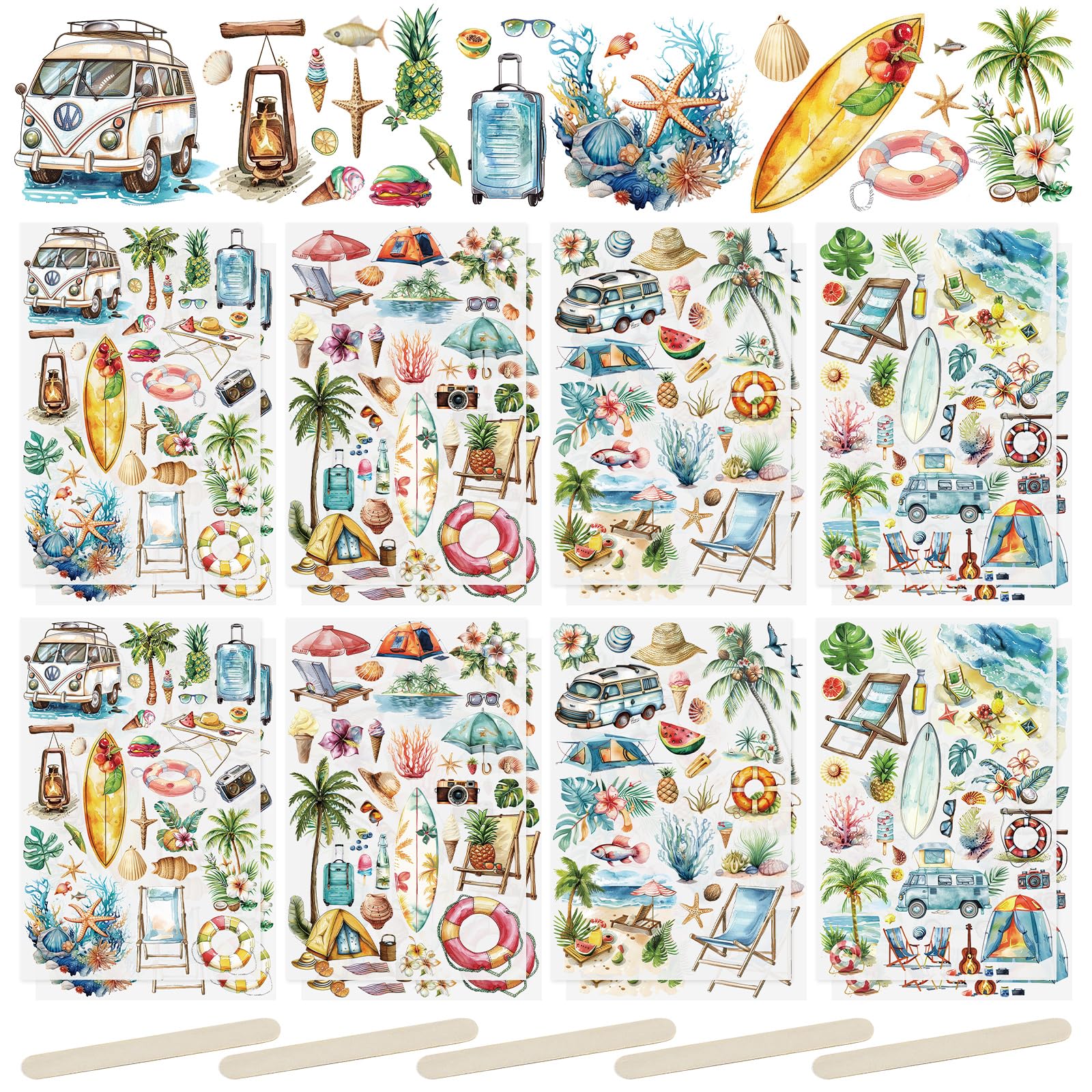 WANDIC 16 Sheets Rub On Transfer Sticker, Summer Beach Stickers for DIY ...